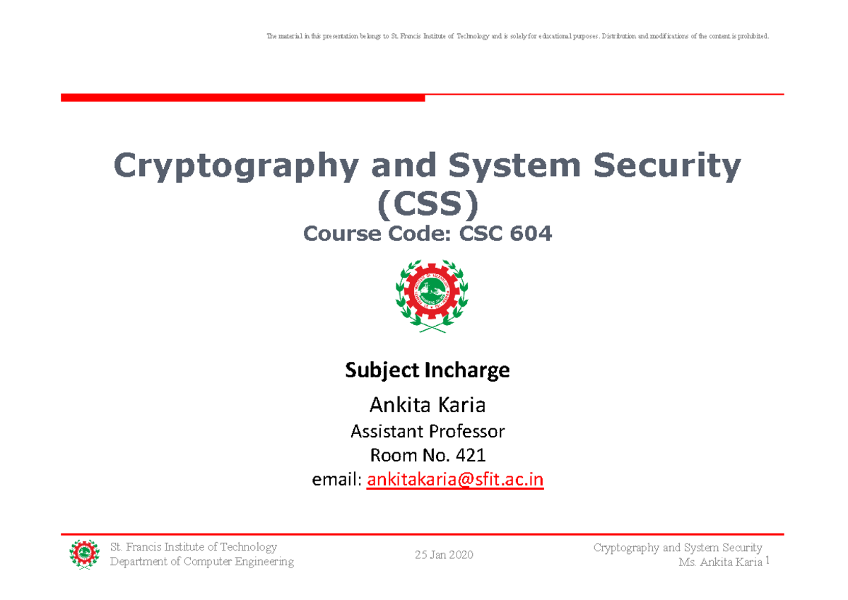 Module 1 Css Full Ppt Cryptography And System Security Css Course Code Csc 604 The Material