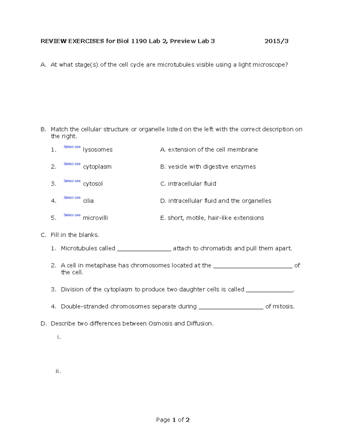 Review Lab 2, preview lab 3 2015 3 - Page 1 of 2 REVIEW EXERCISES for ...