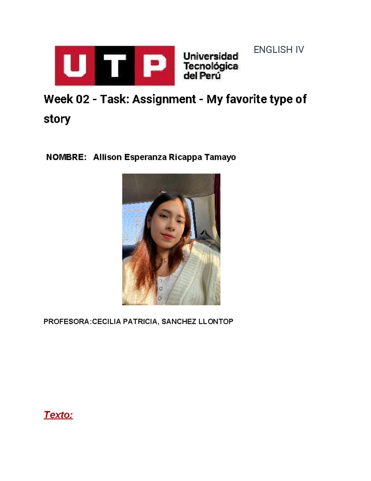Week 02 - Task Assignment - My favorite type of story - ingles, tarea - ENGLISH IV Week 02 ...