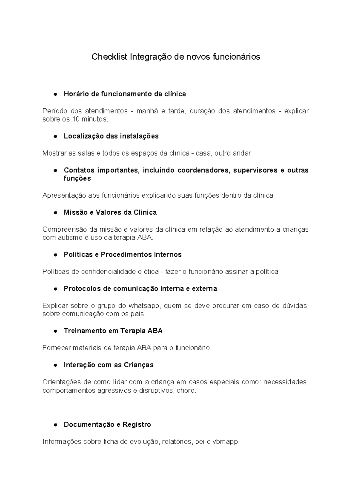 Checklist Integração - Localização das instalações Mostrar as salas e ...