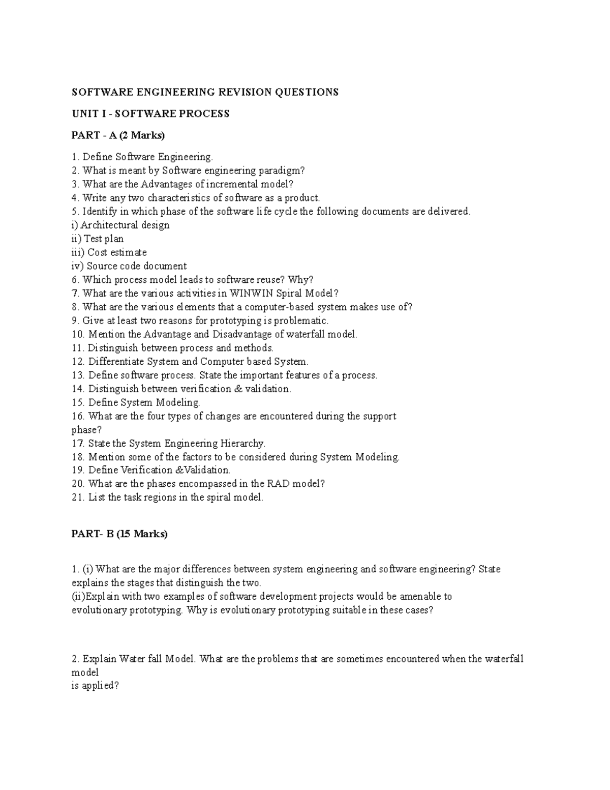 Software Engineering Revision Questions - SOFTWARE ENGINEERING REVISION ...