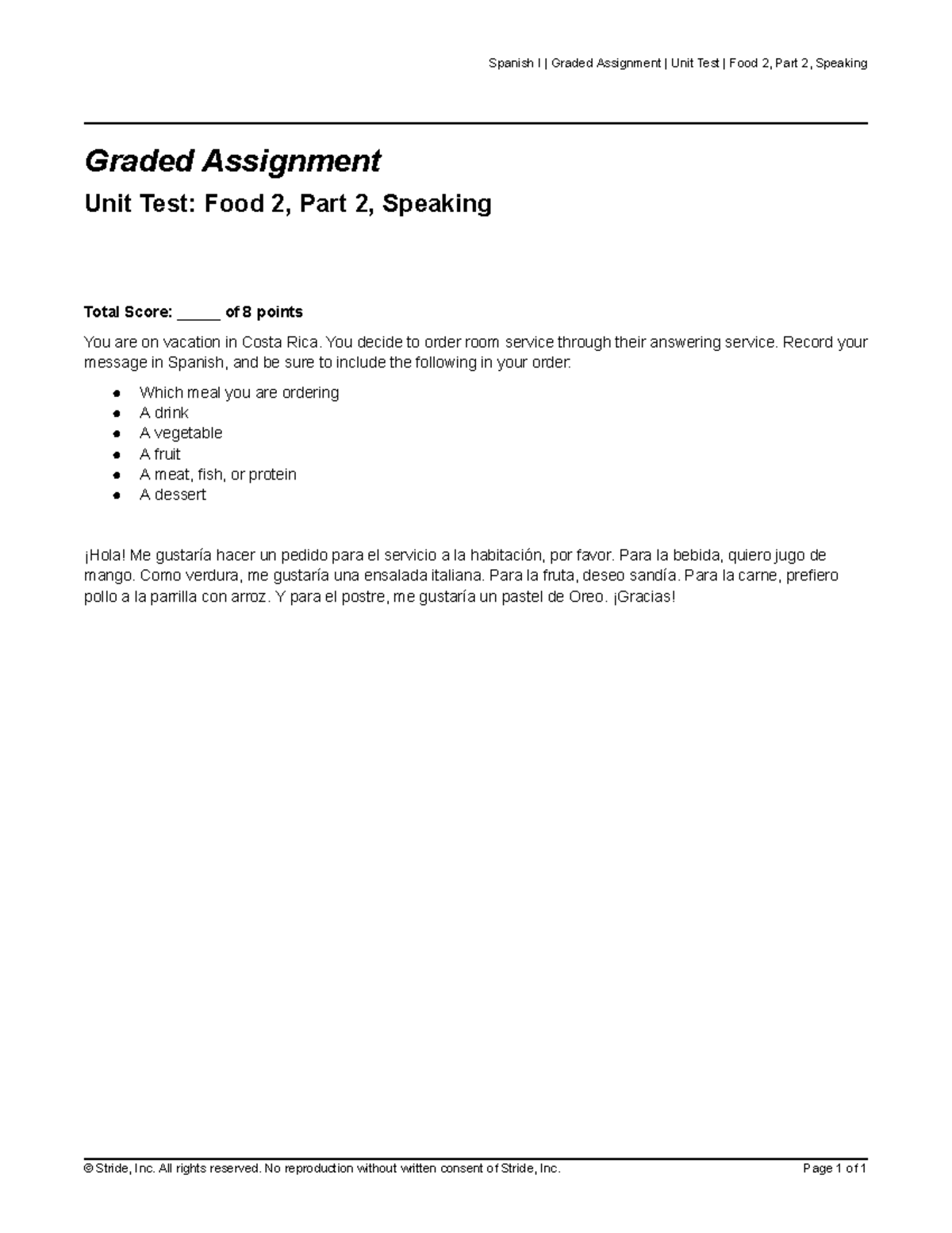 Semester I, Semester 2, Unit 3.10 - Spanish I | Graded Assignment ...