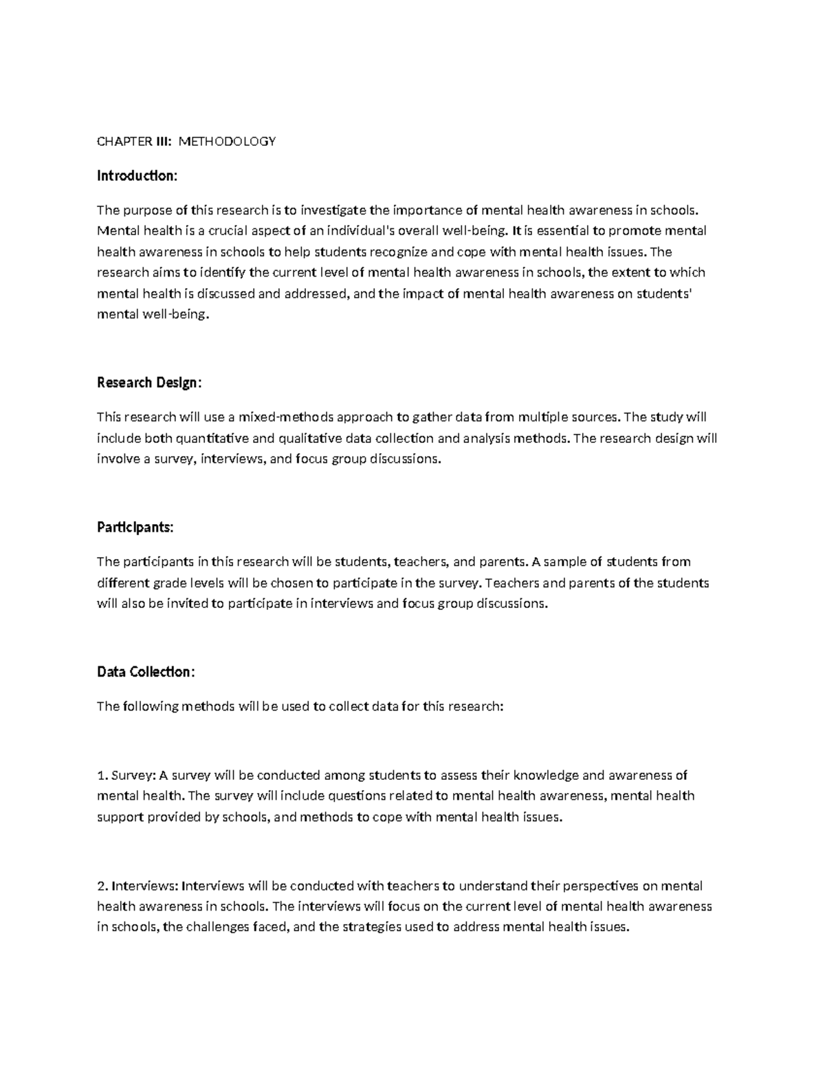 Chapter 3 - practical research - CHAPTER III: METHODOLOGY Introduction: The purpose of this ...