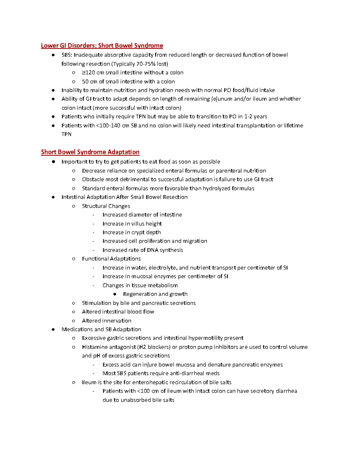 Exam 2 Notes -21-35 - Lower GI Disorders: Short Bowel Syndrome SBS ...