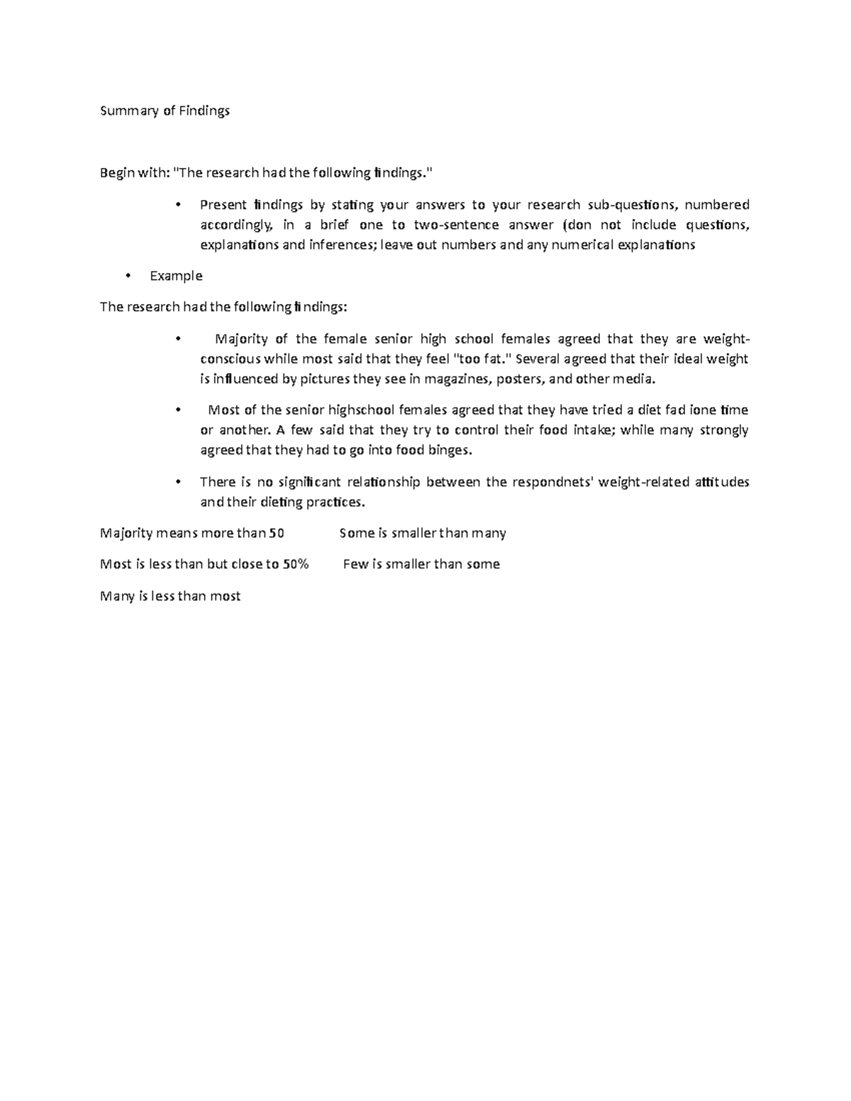 Summary of Findings - lecture note on - Summary of Findings Begin with ...