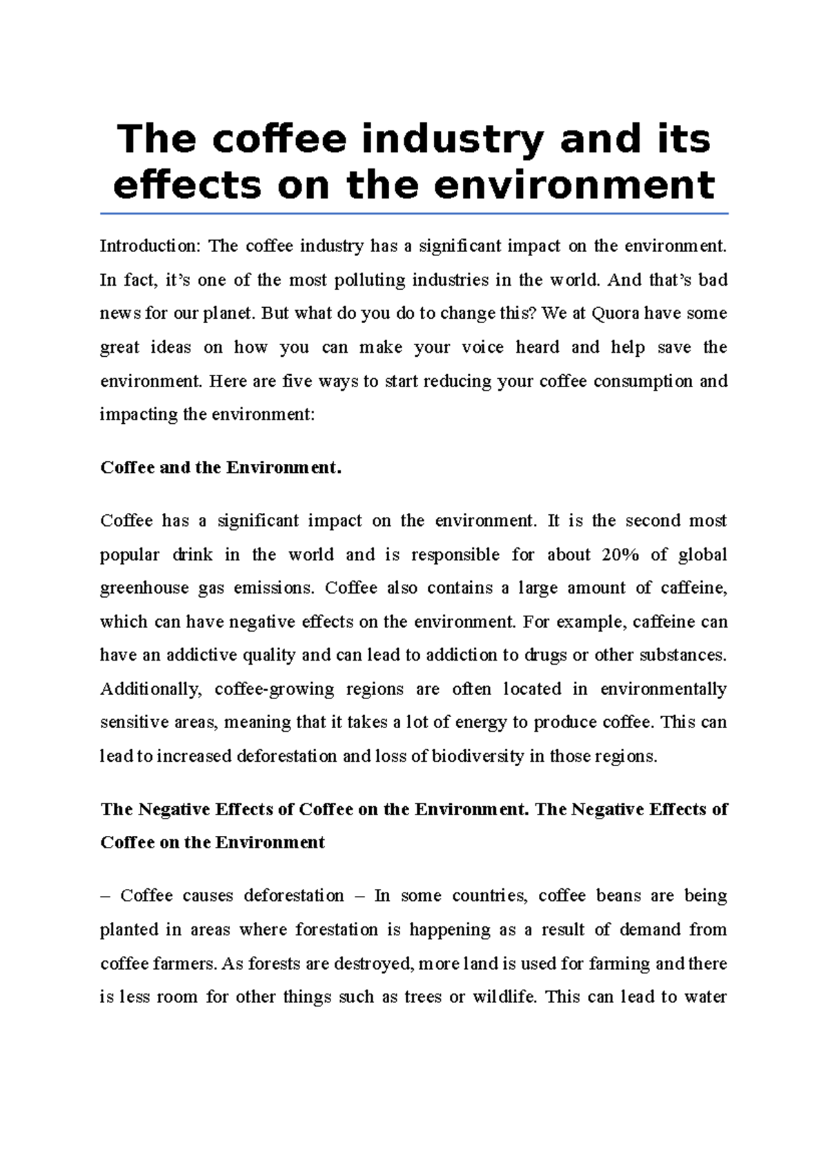 The coffee industry and its effects on the environment - The coffee ...