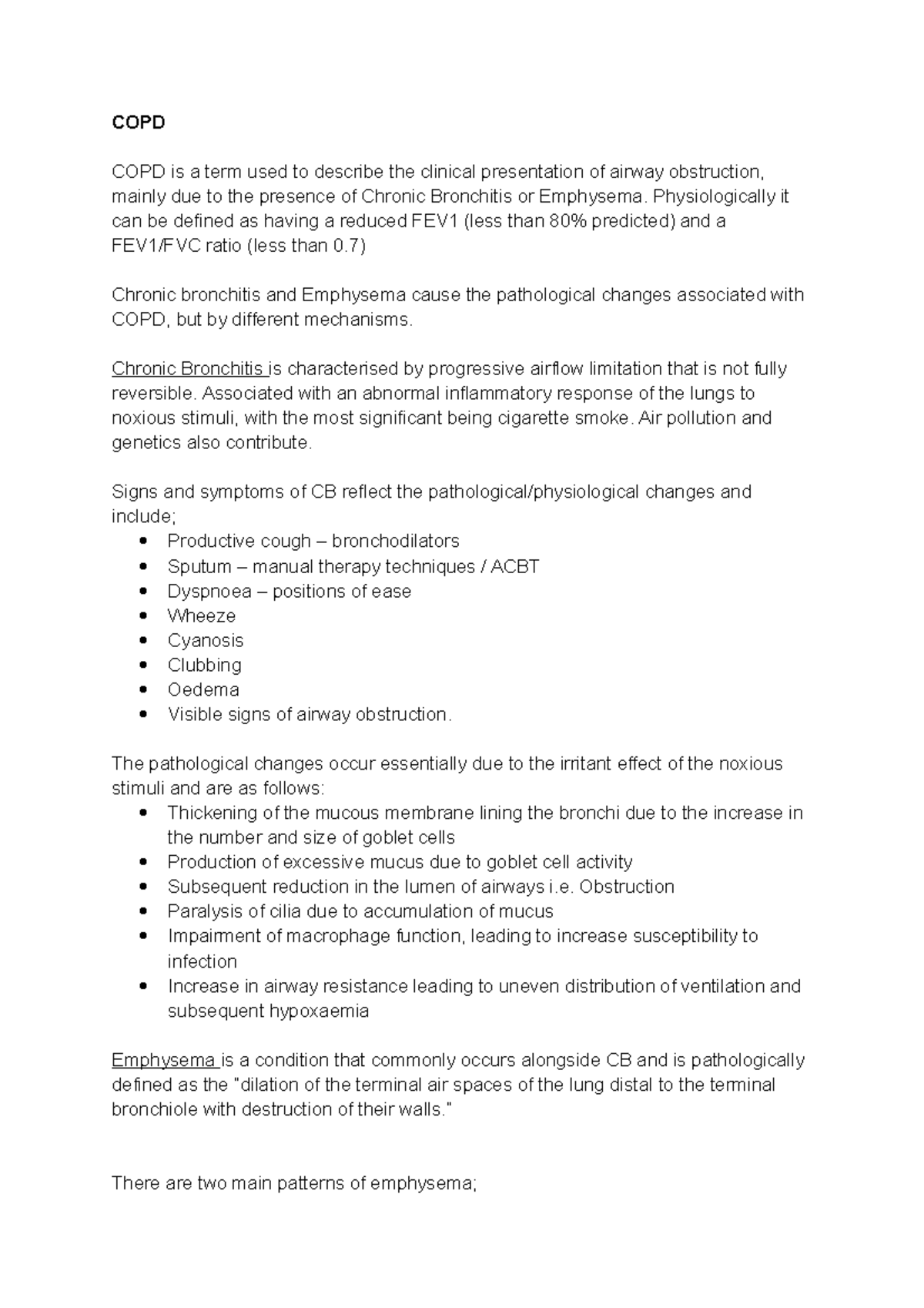 COPD - notes on COPD - COPD COPD is a term used to describe the ...