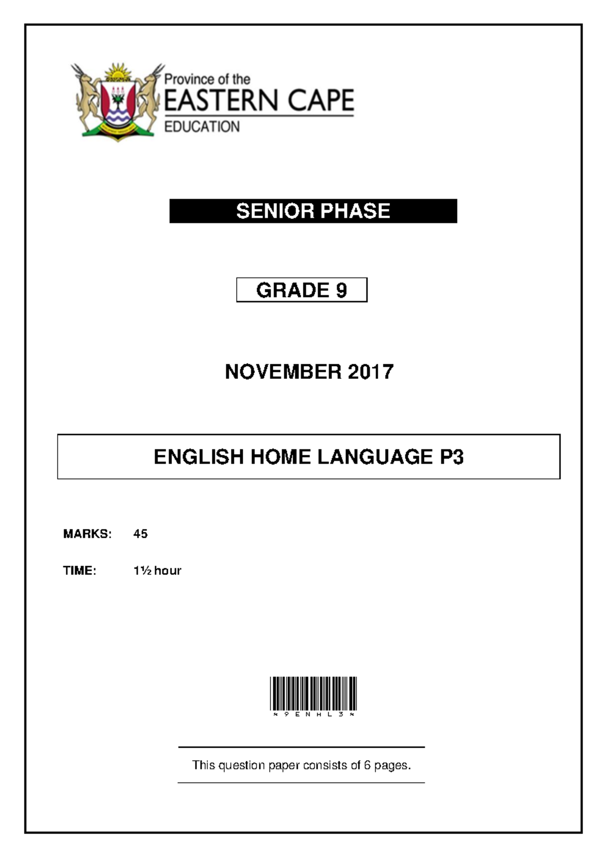 ENG HL P3 GR9 QP NOV2017 - Paper - SENIOR PHASE GRADE 9 NOVEMBER 201 7 ...