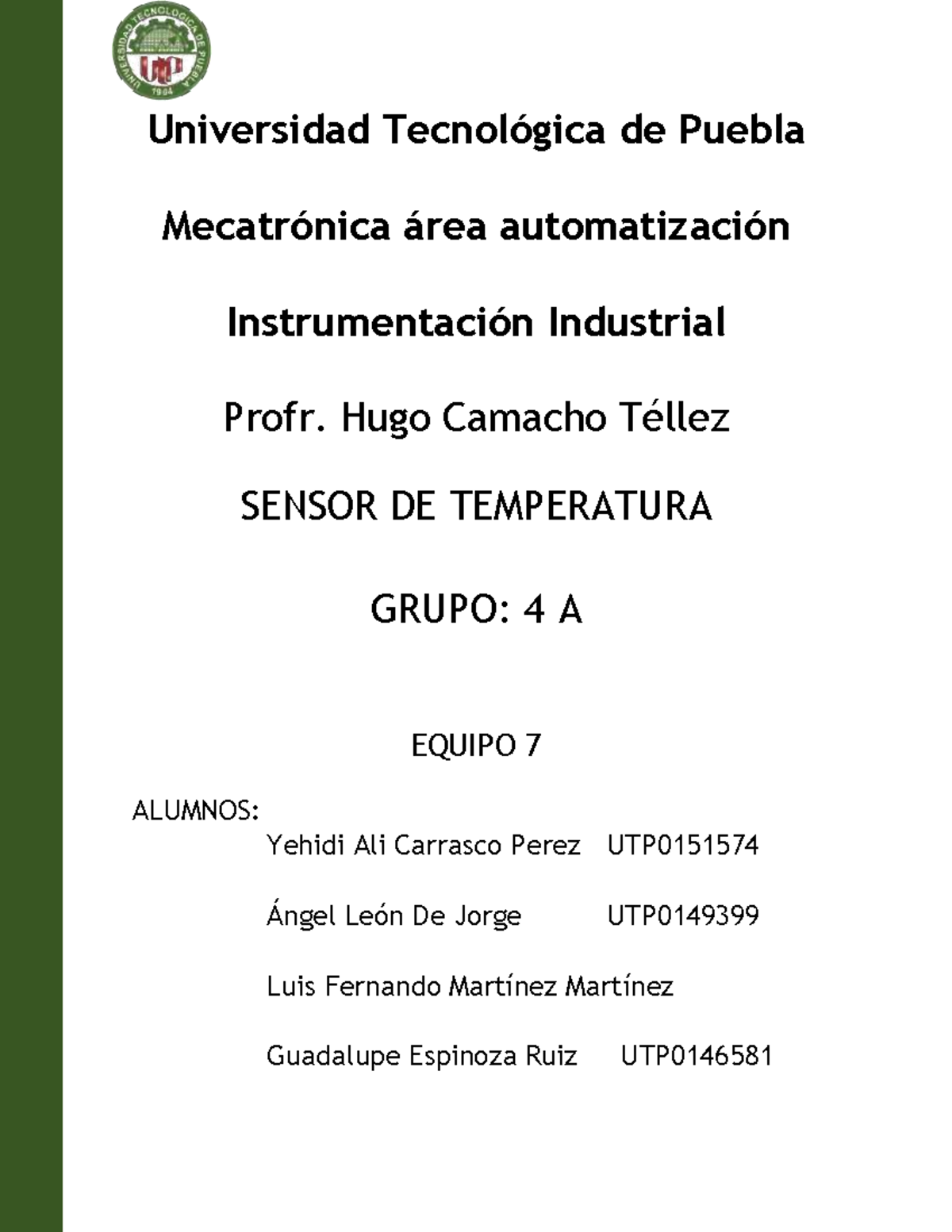 DHT22 1 - SENSOR DTH PRACTICA - Universidad TecnolÛgica de Puebla MecatrÛnica ·rea ...
