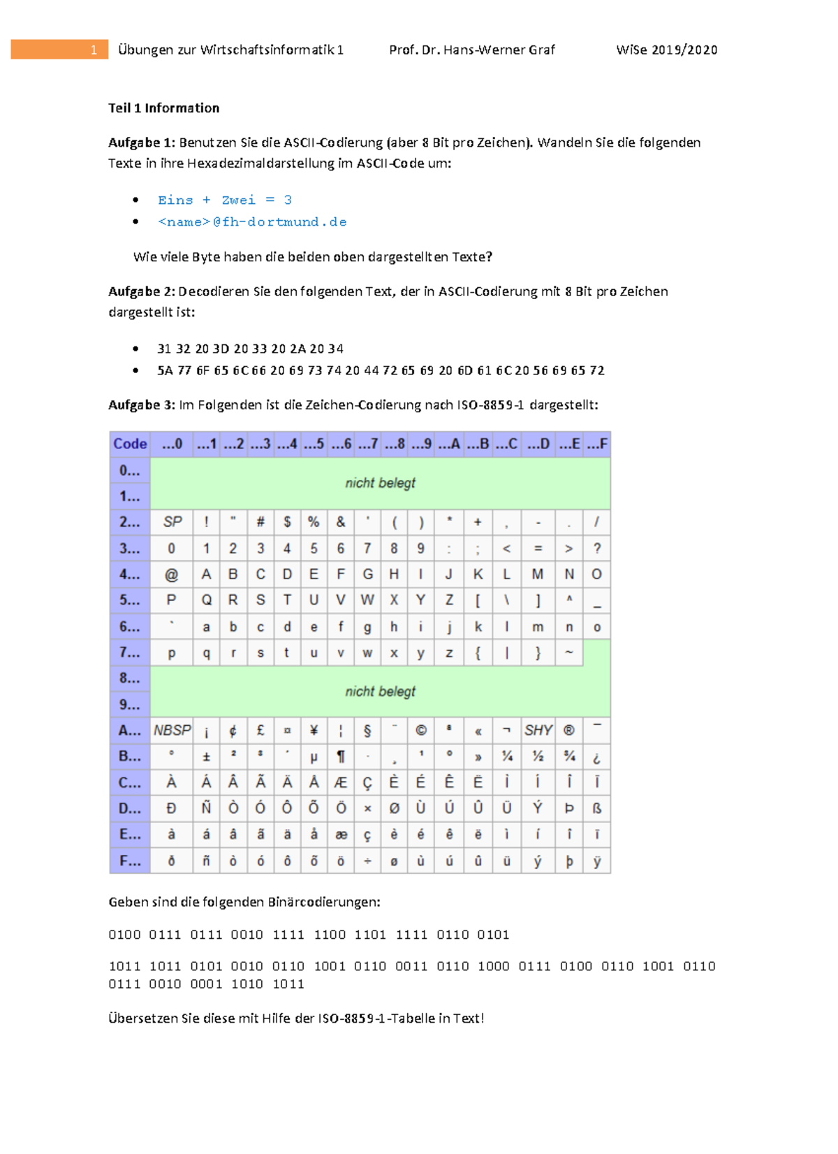 Wirtschaftsinformatik Uebung 1 - Warning: TT: undefined function: 32 Teil 1 Information Aufgabe ...