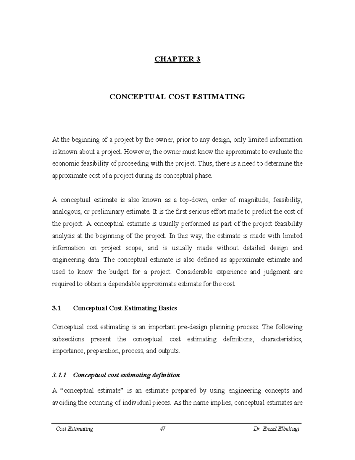 Conceptual-Estimates - CHAPTER 3 CONCEPTUAL COST ESTIMATING At the ...