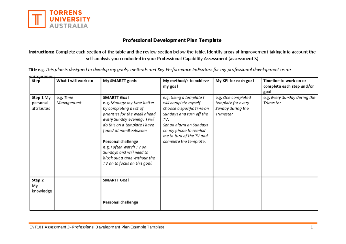ENT101 Assessment 4 Resource Professional Development Plan Example ...