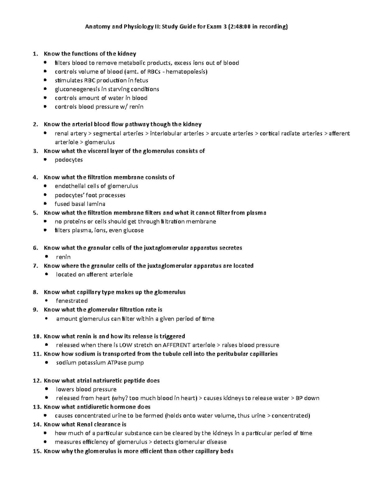 Anatomy And Physiology Ii Study Guide For Exam 3 Original Anatomy And