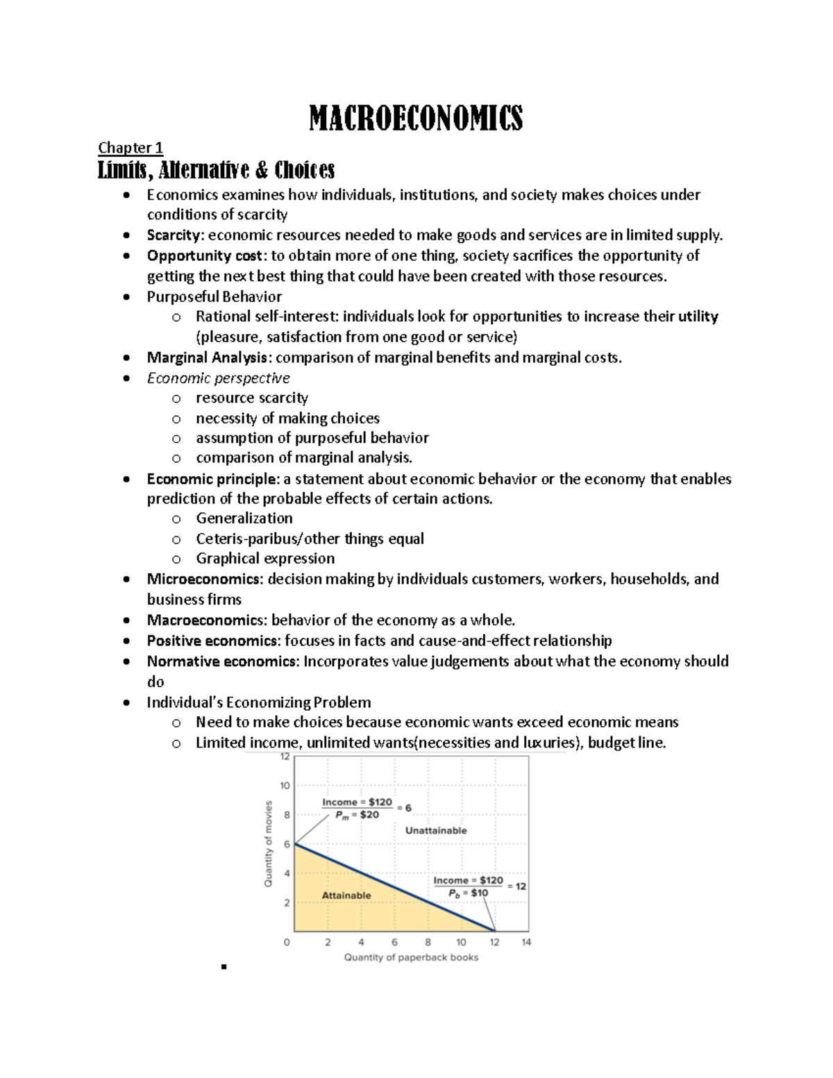 Econ notes - MACROECONOMICS Chapter 1 Limits, Alternative & Choices ...