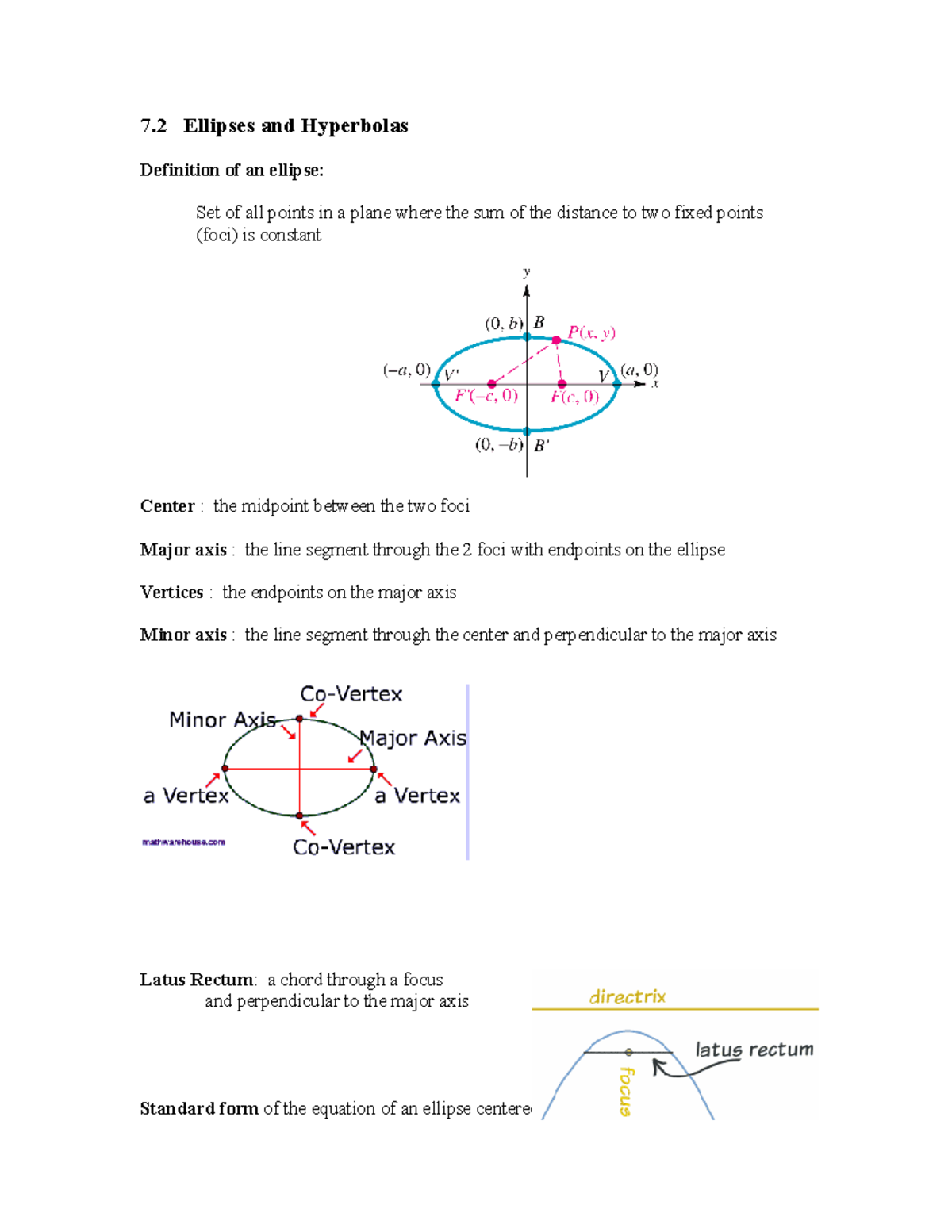 8.2 Ellipse and Hyperbolas - 7 Ellipses and Hyperbolas Definition of an ...