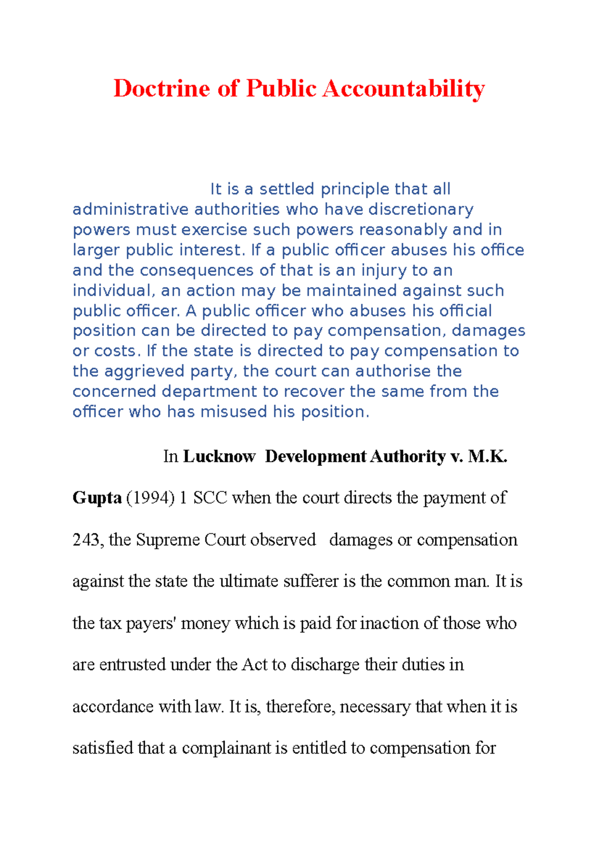 Doctrine of Public Accountability - Doctrine of Public Accountability ...