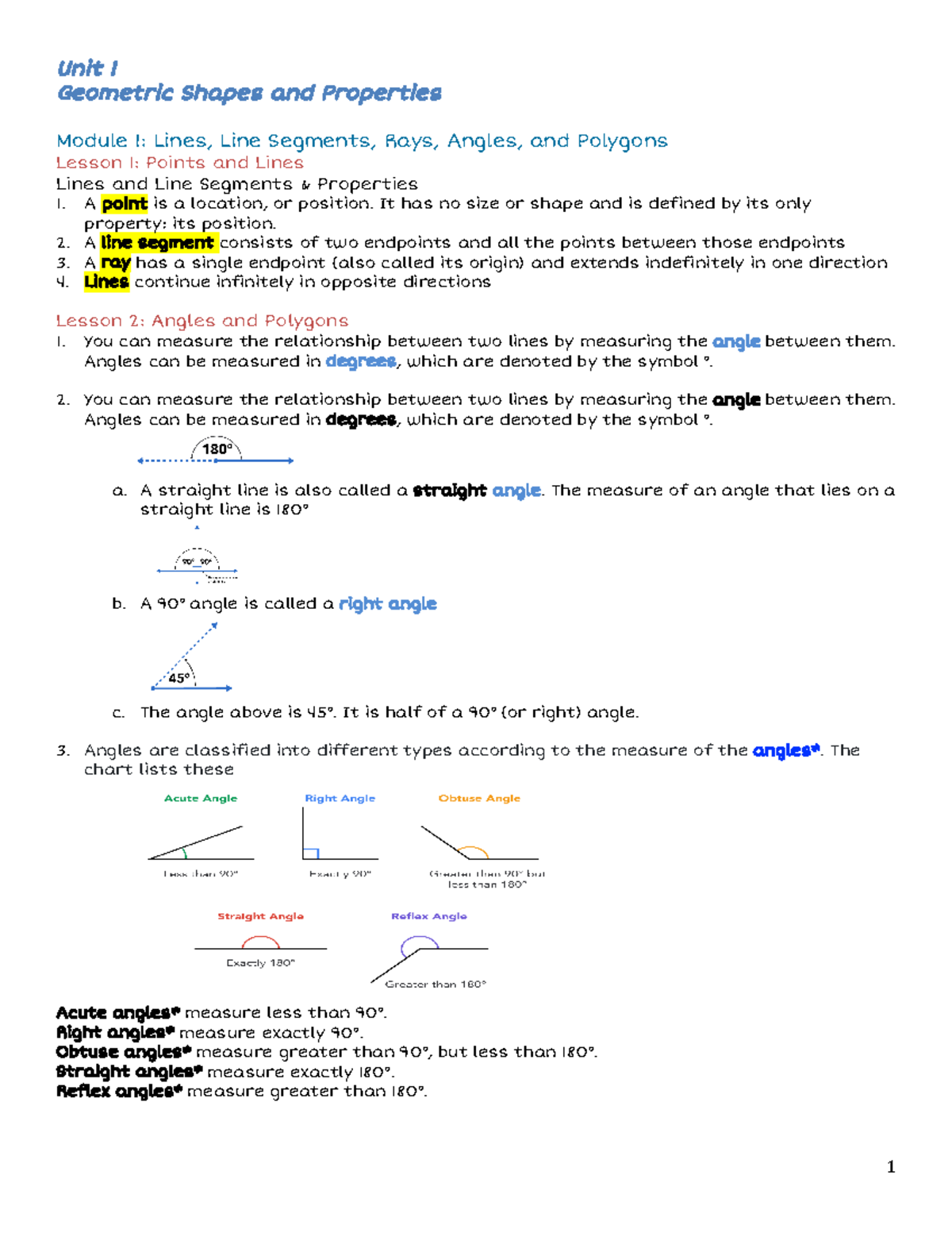D128 Math Notes - Unit 1 Geometric Shapes and Properties Module 1 ...