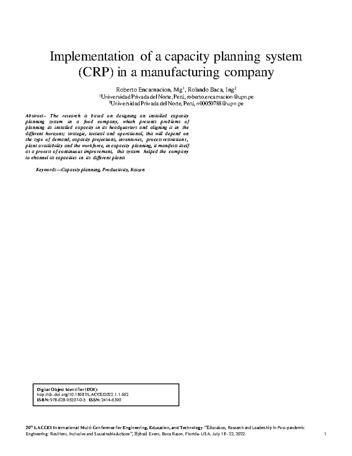 Implementation of a capacity planning system CRP in a manufacturing ...