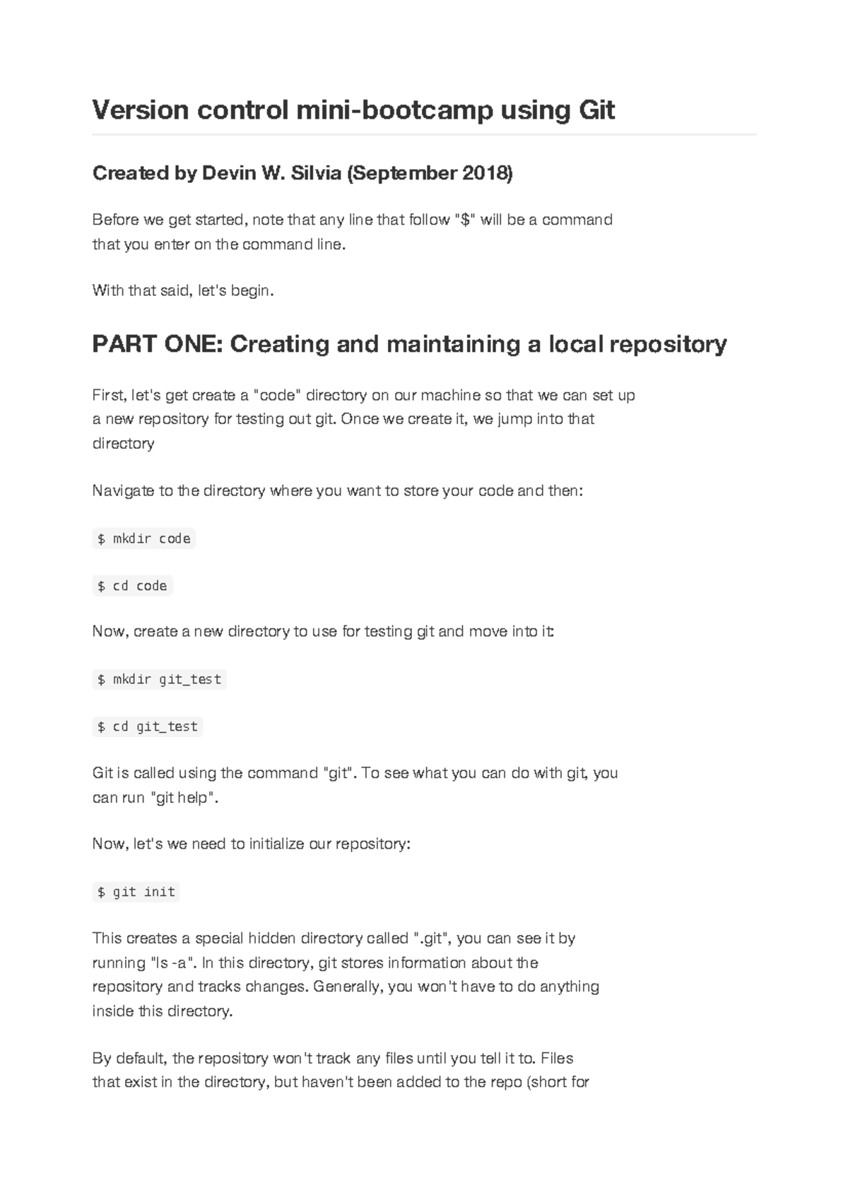 Git tutorial - Version control using Git Created Devin W. Silvia ...