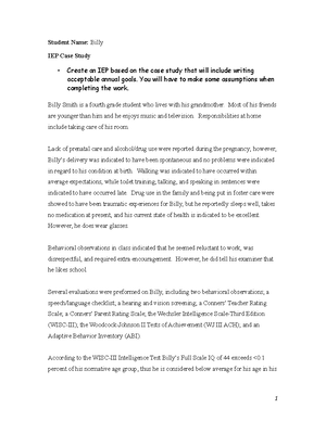 Case Study Johnathan - Student Name: Jonathan (4th grade) IEP Case ...