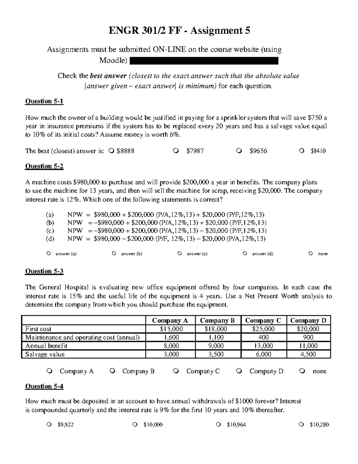 Assignment 5 Seminar Assignments Engr Ff Assignment 5 Assignments Must Be Submitted On The