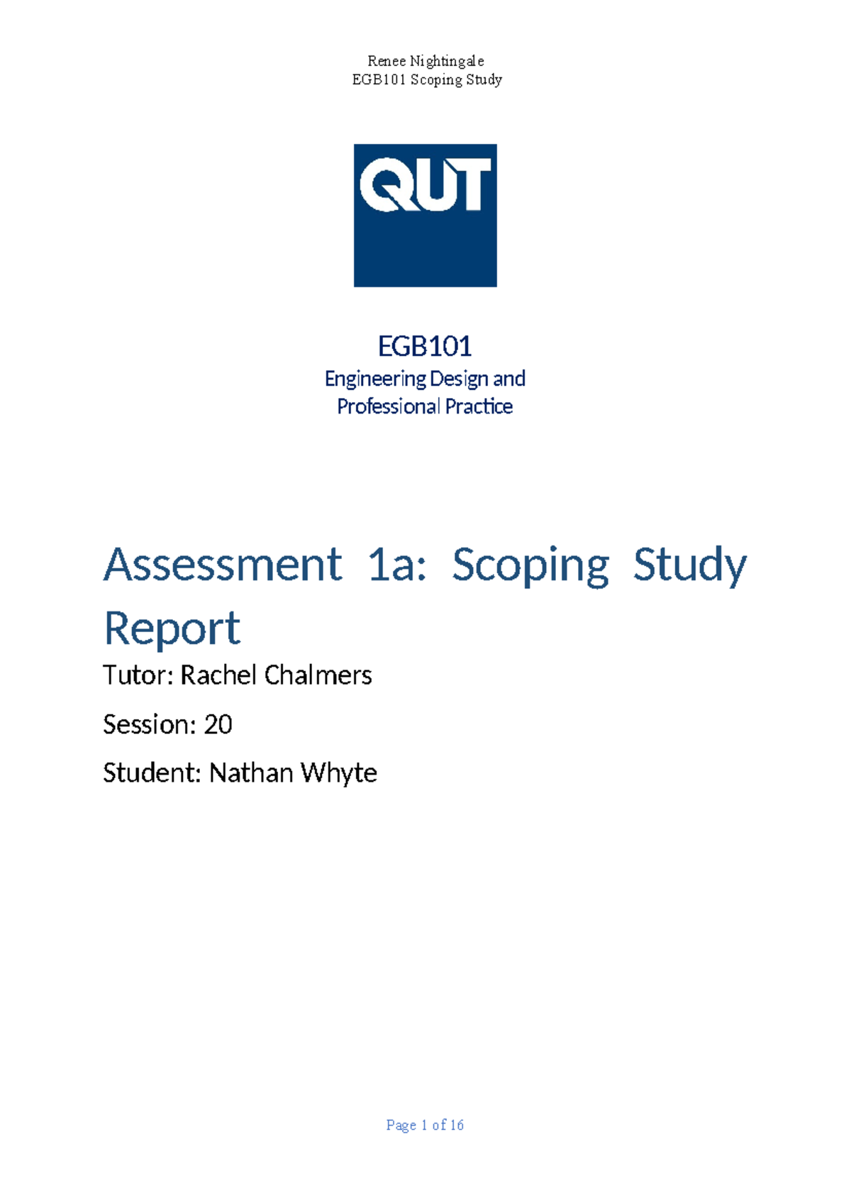 EGB101 Assessment 1a Final - EGB101 Scoping Study EGB Engineering ...