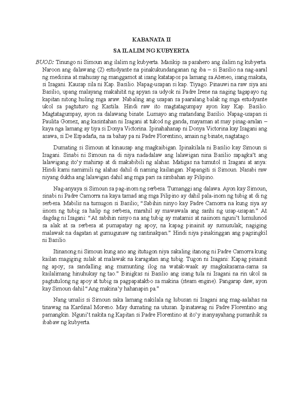 Kabanata-II - wlaw wala - KABANATA II SA ILALIM NG KUBYERTA BUOD ...