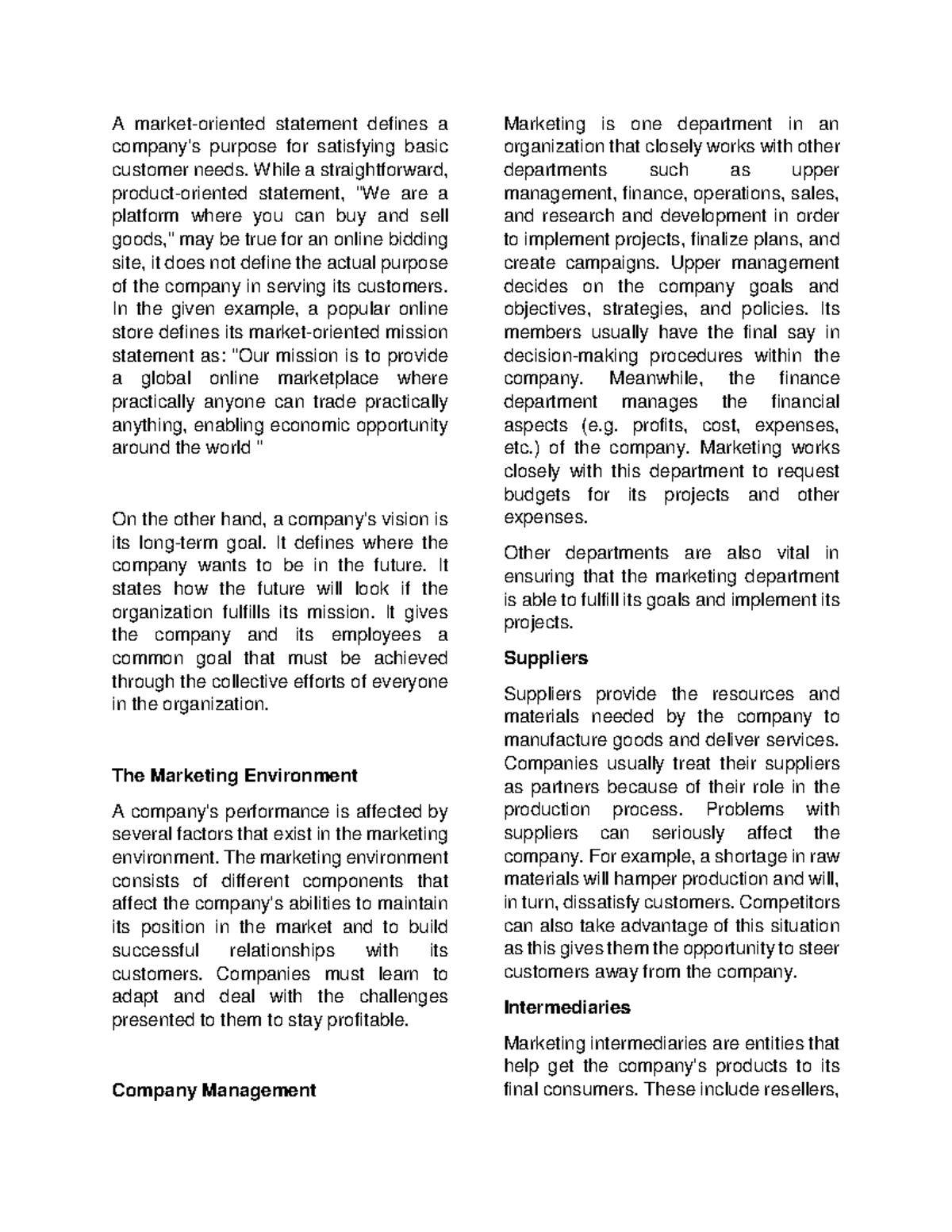 Marketing 7 - A market-oriented statement defines a company's purpose ...