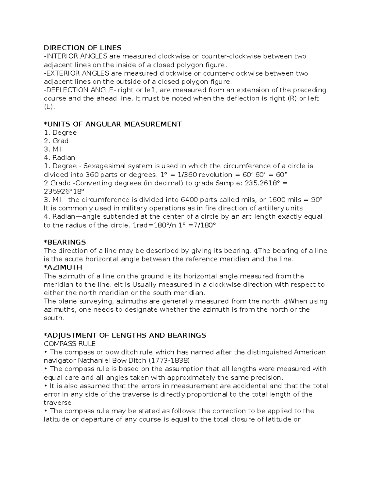 Direction OF Lines and Andjustment OF Length OF Bearing AND Azimuth ...