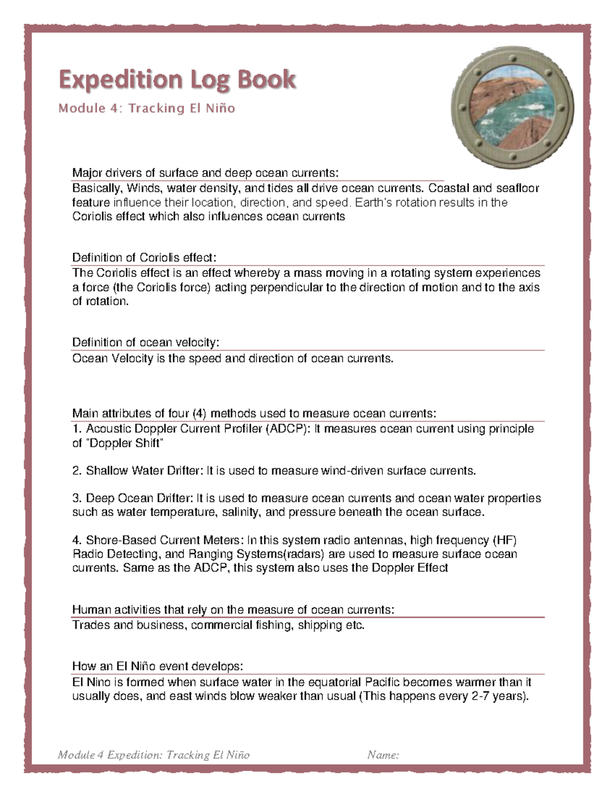 Log Book 4 - completed Logbook 4 - Expedition Log Book Module 4 ...