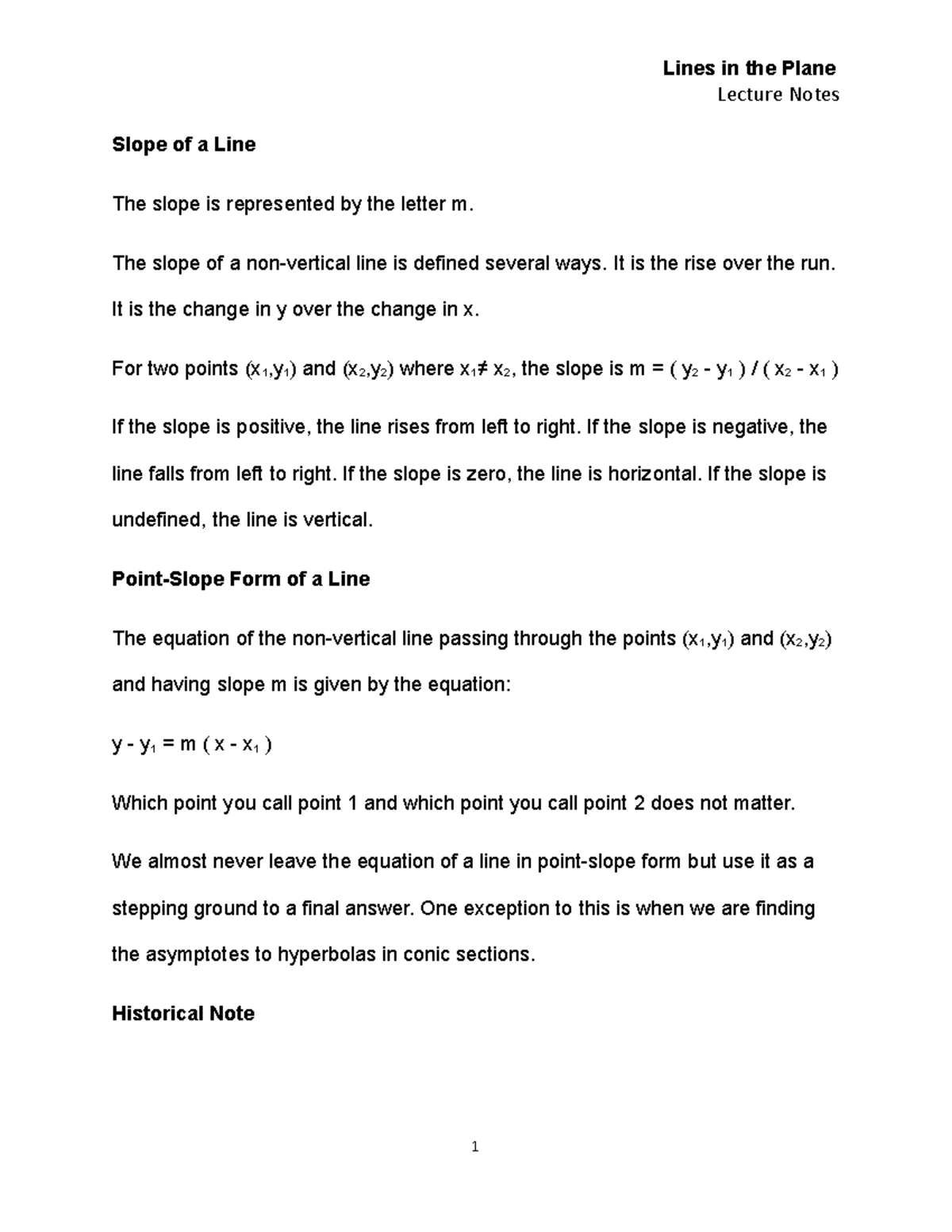 2021- Algebra - Lines in the Plane - Lecture Notes - Slope of a Line ...
