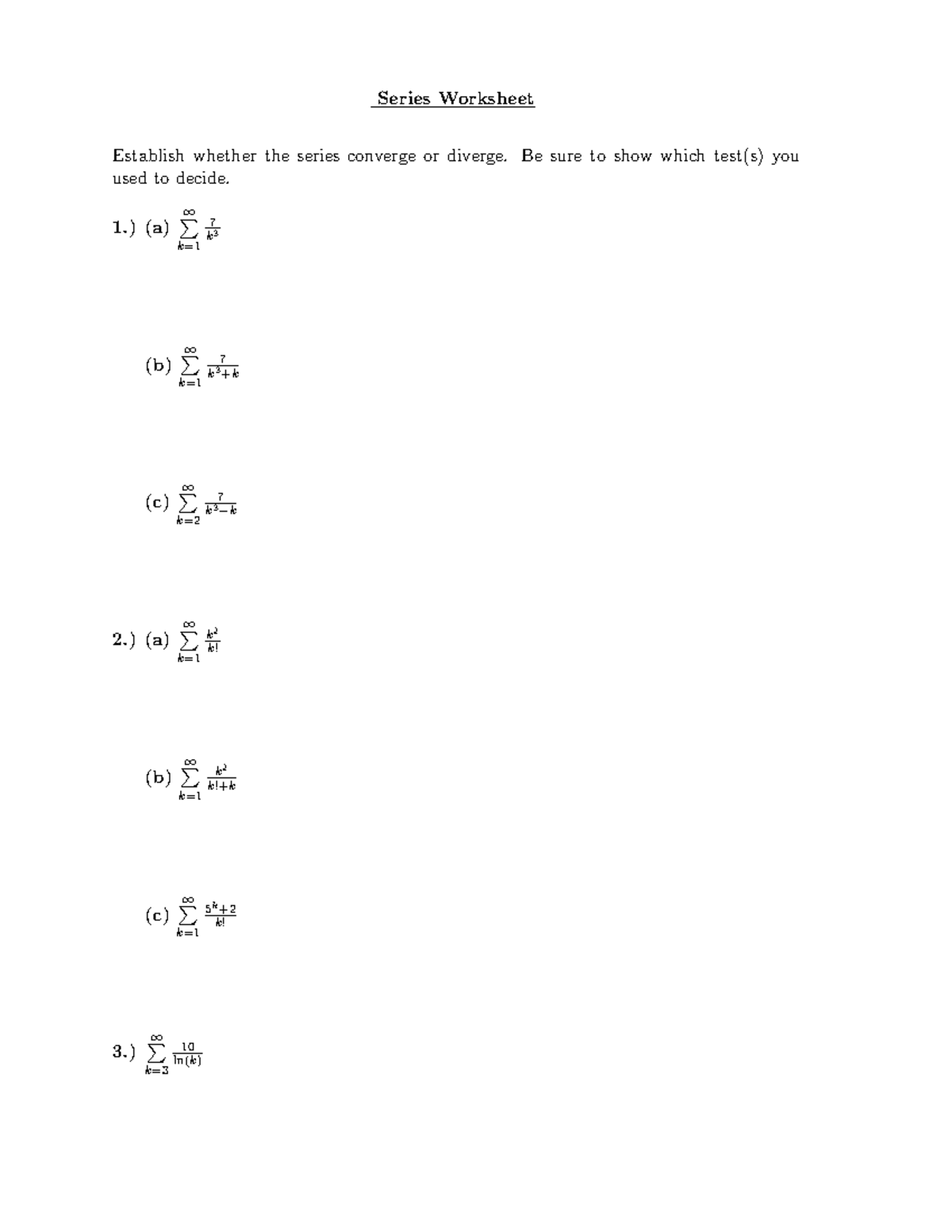 Series Worksheet - Unit practice - Series Worksheet Establish whether ...