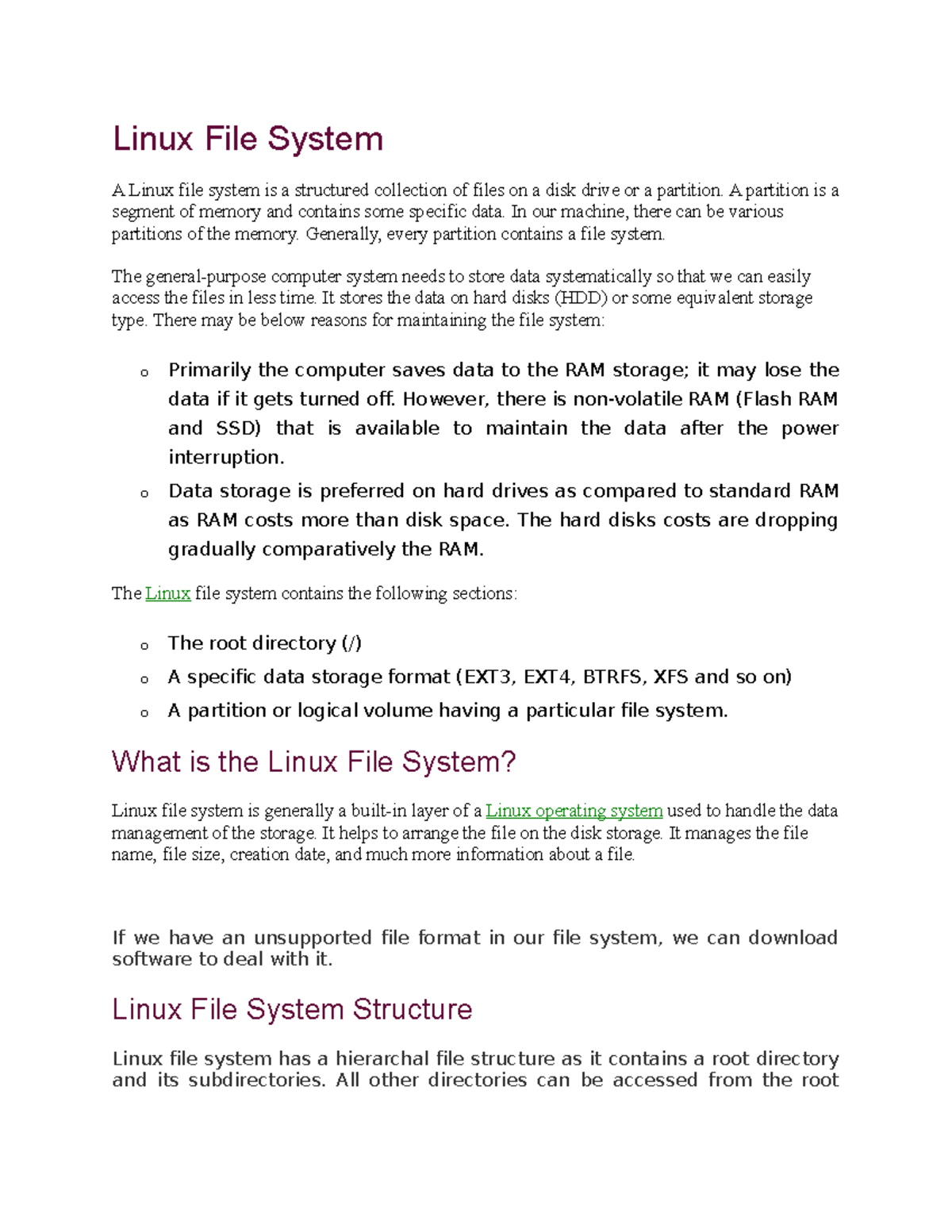 Linux File System Hệ điều Hành Linux File System A Linux File System Is A Structured 