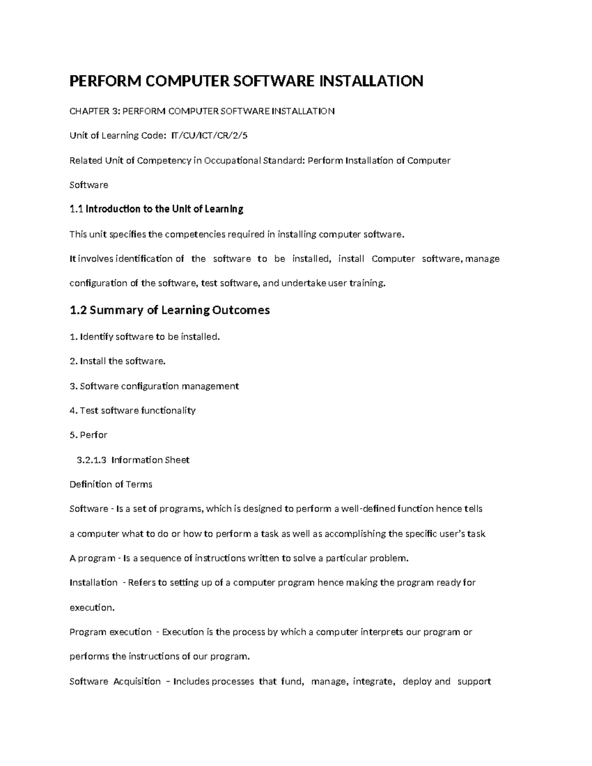 Computer Software Installation - PERFORM COMPUTER SOFTWARE INSTALLATION ...