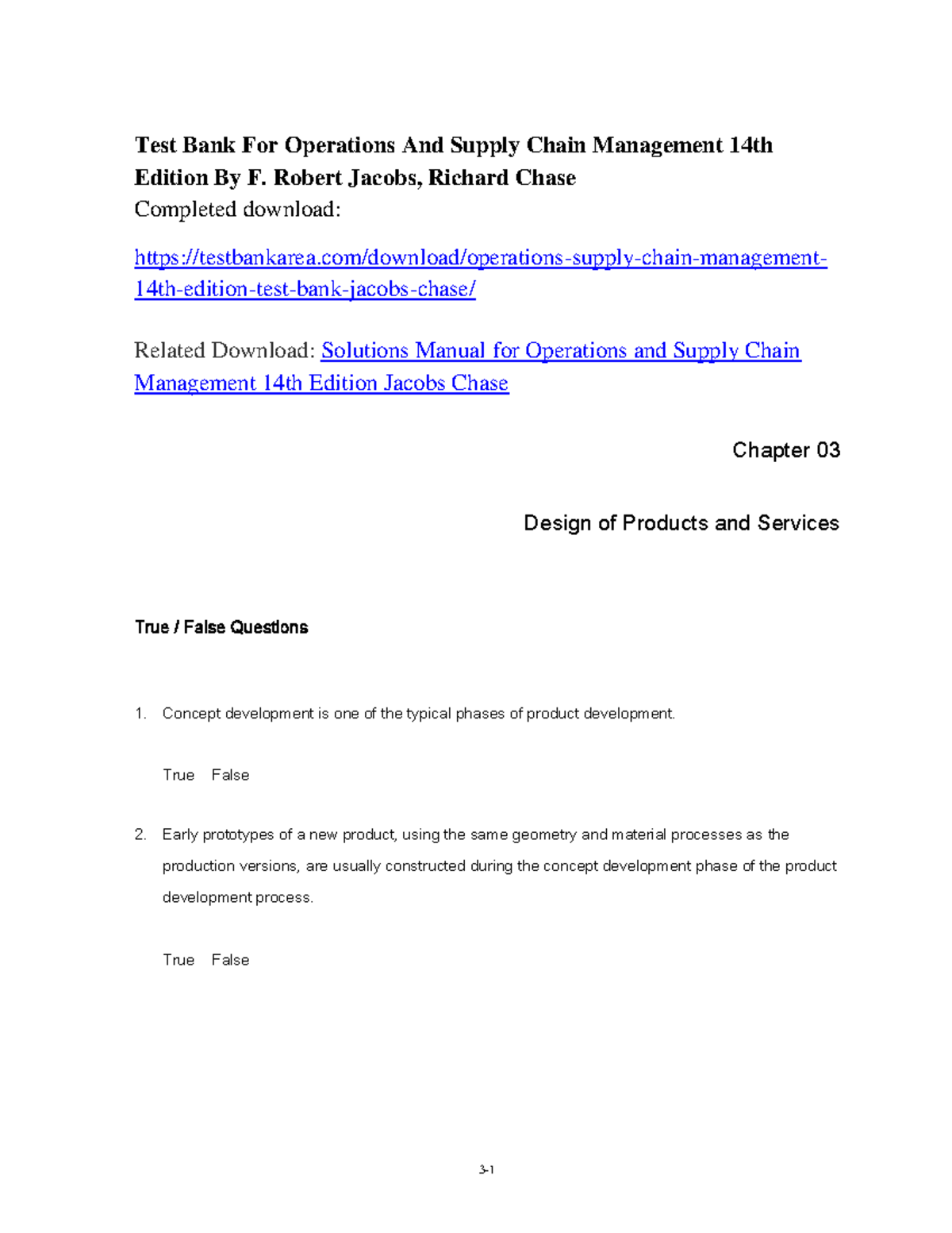 Chapter 3 of IKB - Test Bank For Operations And Supply Chain Management ...