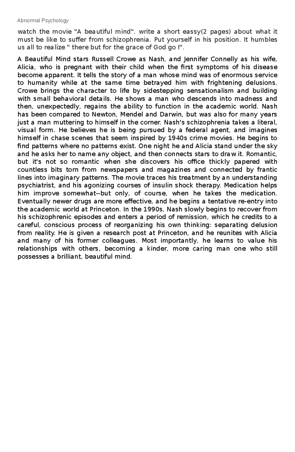 Abnormal Psychology - Analysis - Abnormal Psychology watch the movie "A ...