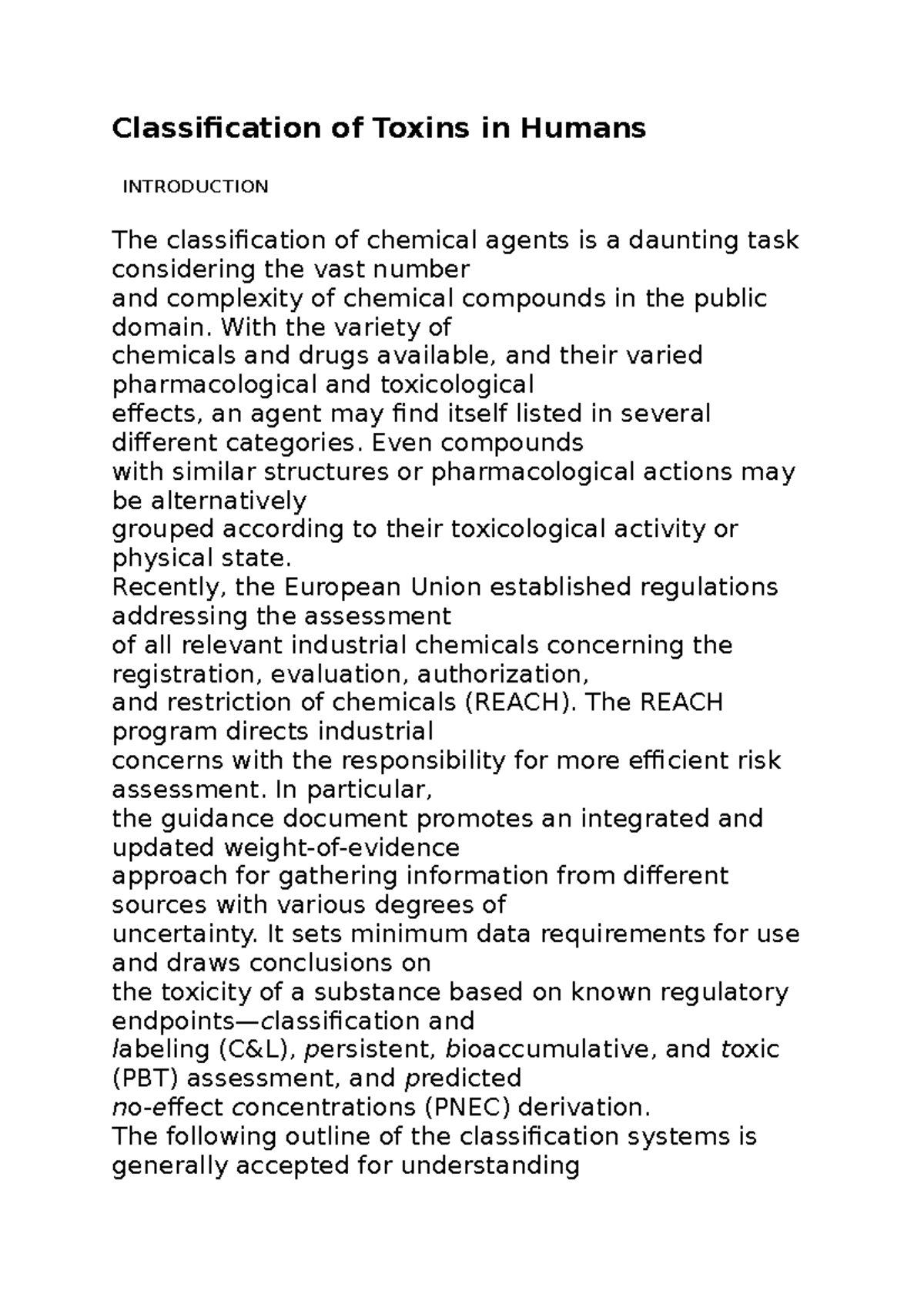Classification of Toxins in Humans - Classification of Toxins in Humans ...