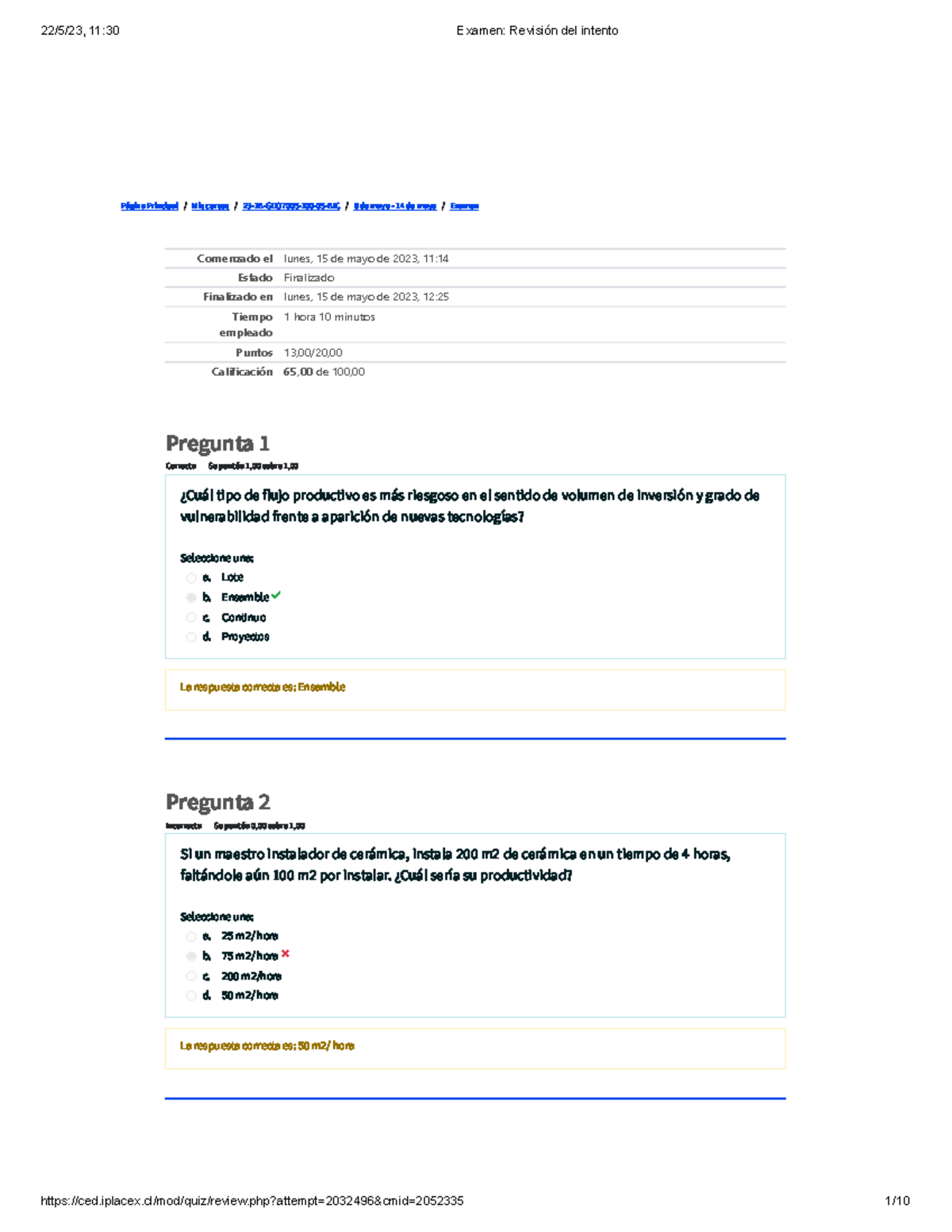 Examen final gestion de operaciones - Página Principal / Mis cursos / 23-1B-GDO7005-100-05-BIC ...