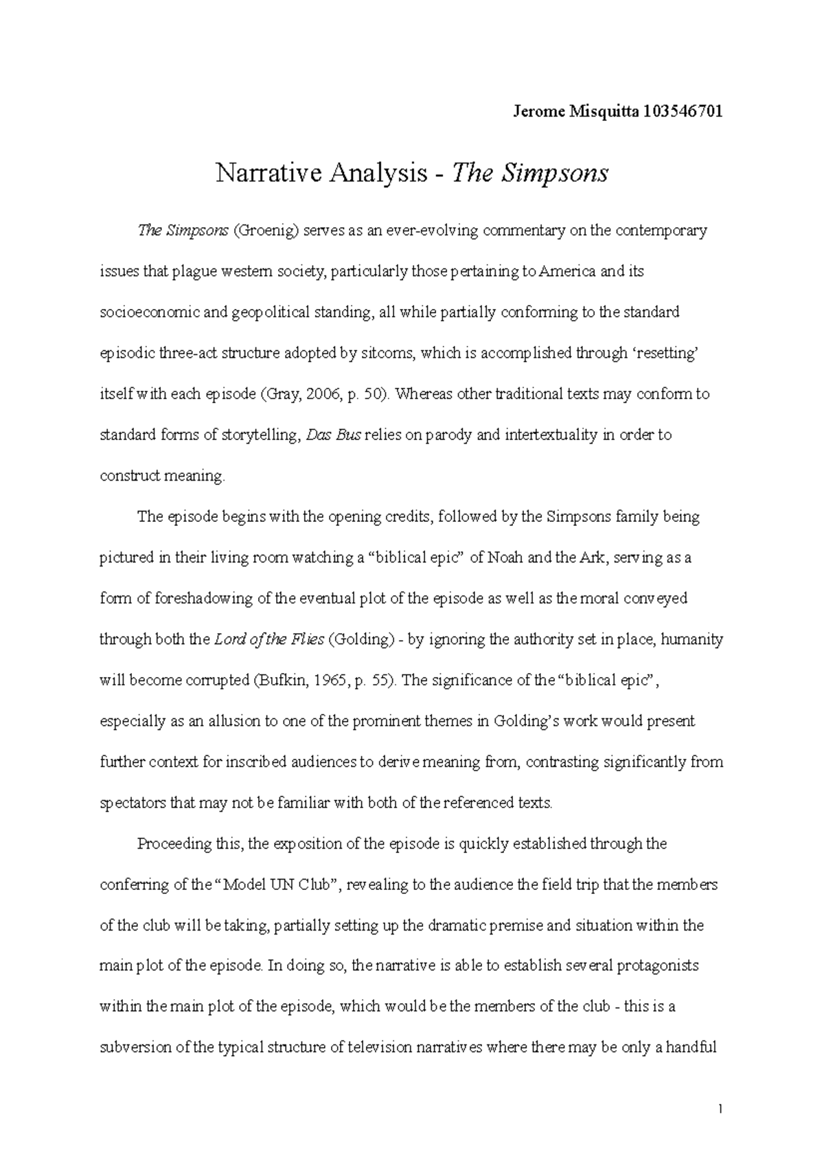 Narrative Analysis - Jerome Misquitta 103546701 Narrative Analysis ...