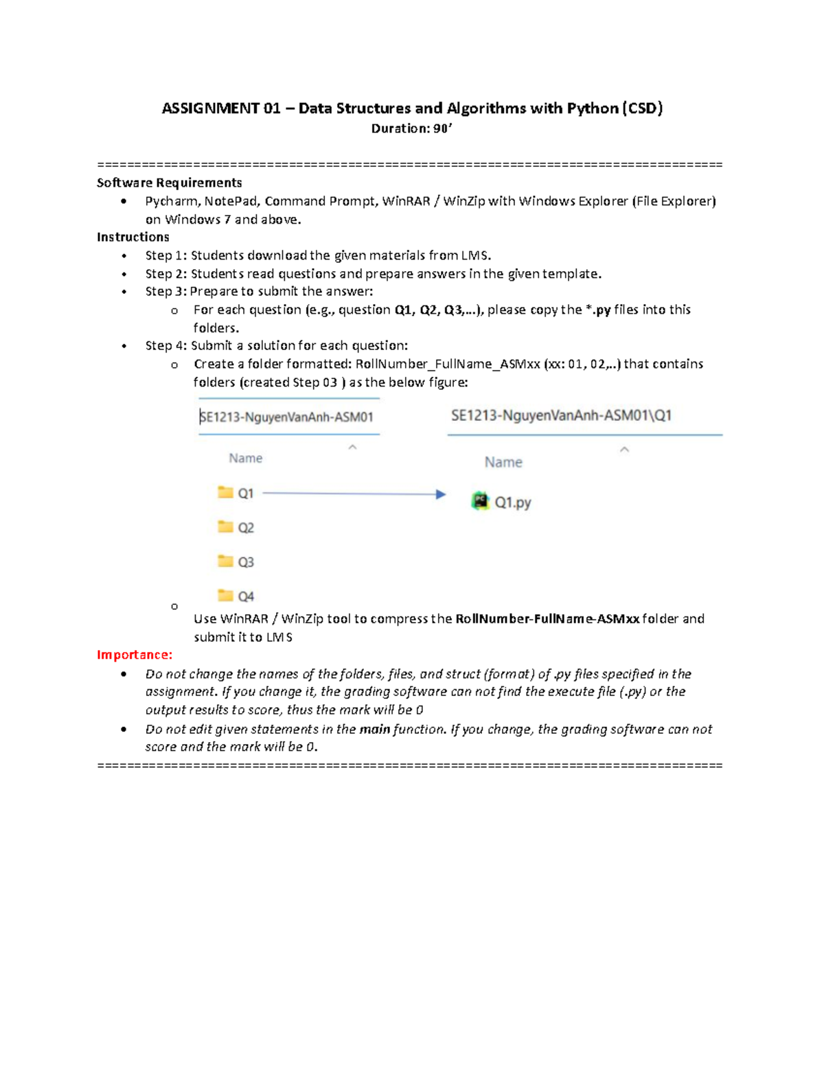 TH-02 - fsd - ASSIGNMENT 01 – Data Structures and Algorithms with Python (CSD) Duration: 90 ...