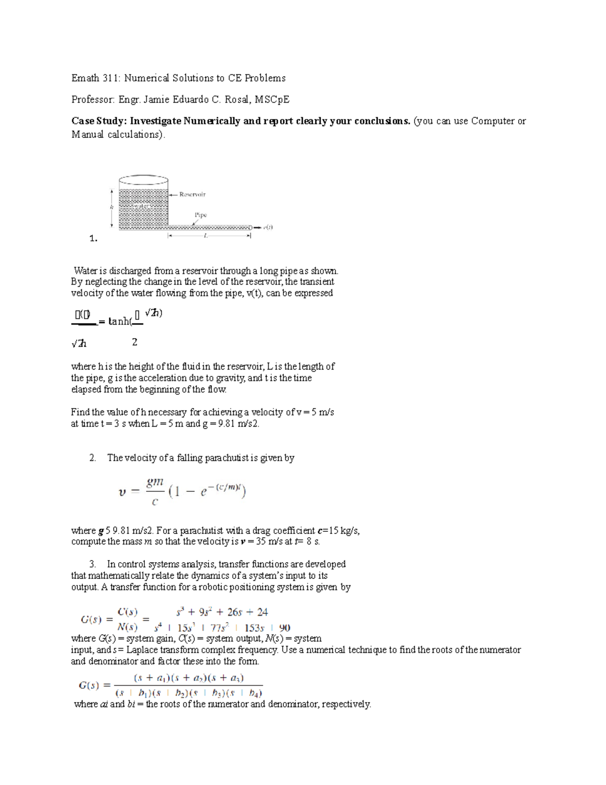 Case Study Non Linear Equations-converted - Emath 311: Numerical ...