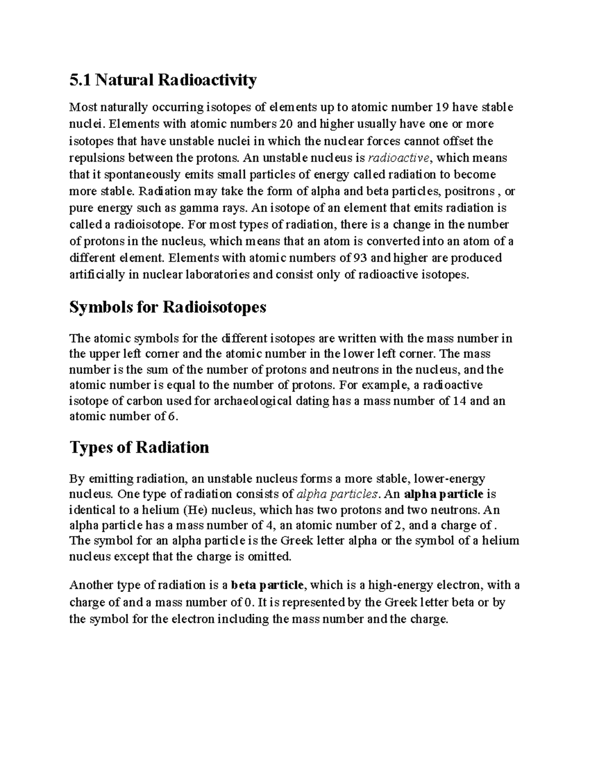 Chemistry ch5 notes - 5 Natural Radioactivity Most naturally occurring ...