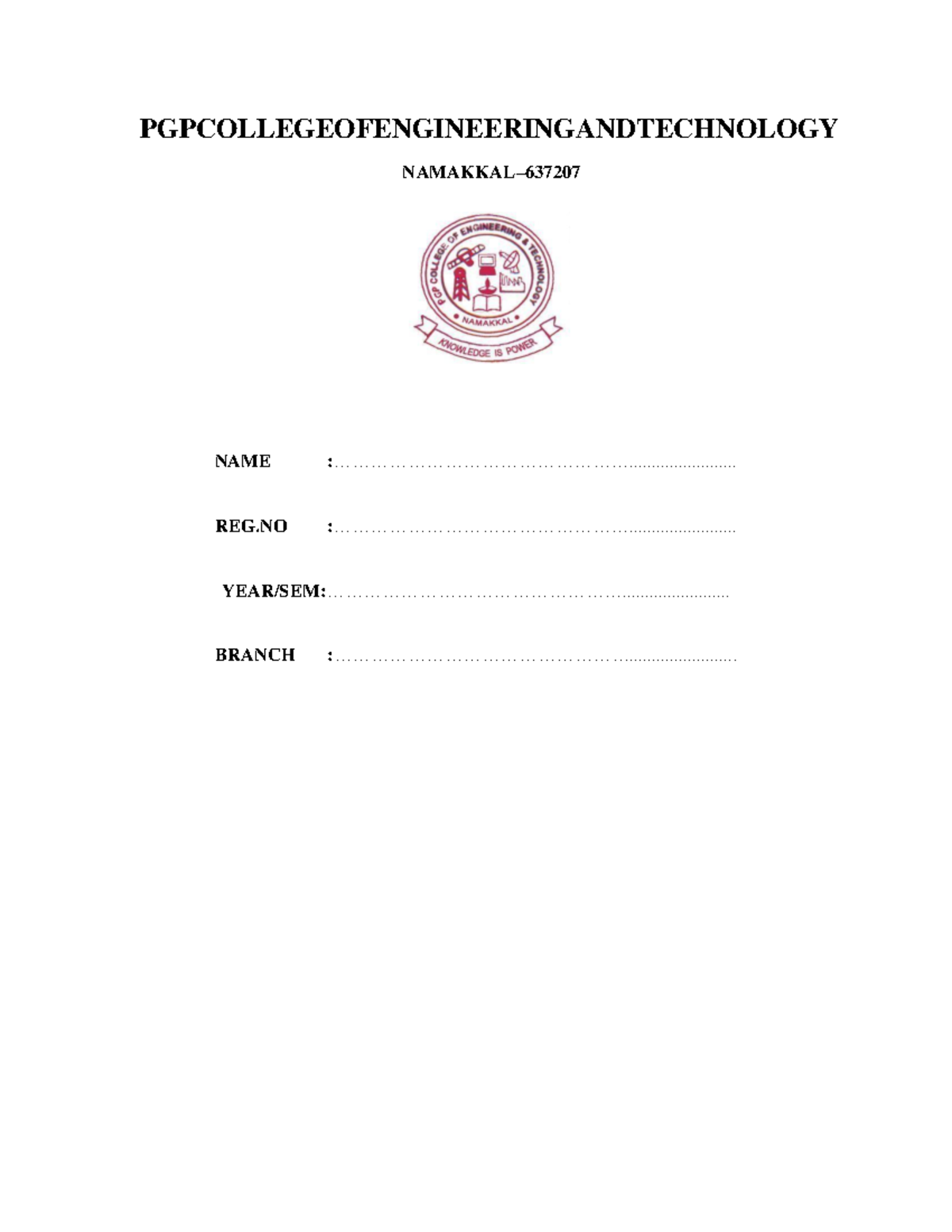 NS LAB Manual - practical materials - PGPCOLLEGEOFENGINEERINGANDTECHNOLOGY NAMAKKAL– 637207 NAME ...