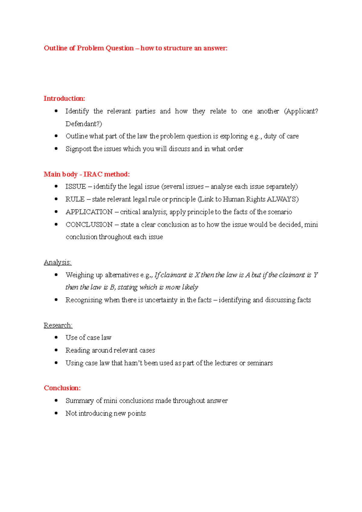 Irac Method Outline Of Problem Question How To Structure An Answer Introduction Identify