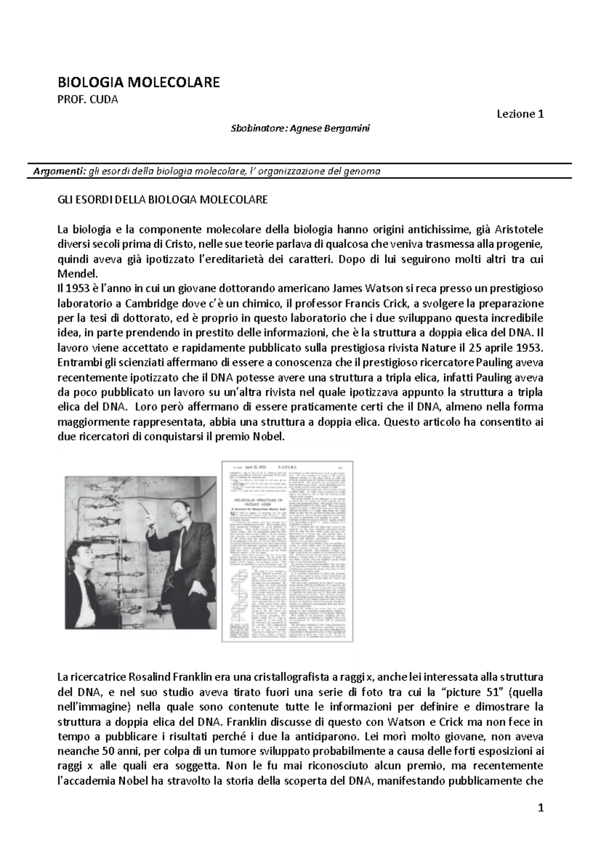 Lezione 1 - Biologia Molecolare - Cuda - Warning: TT: undefined function: 32 Warning: TT ...