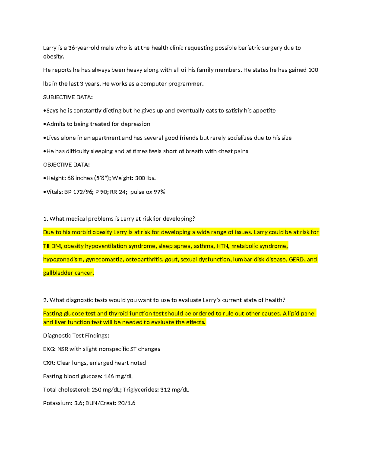 Obesity case study - Larry is a 36-year-old male who is at the health ...