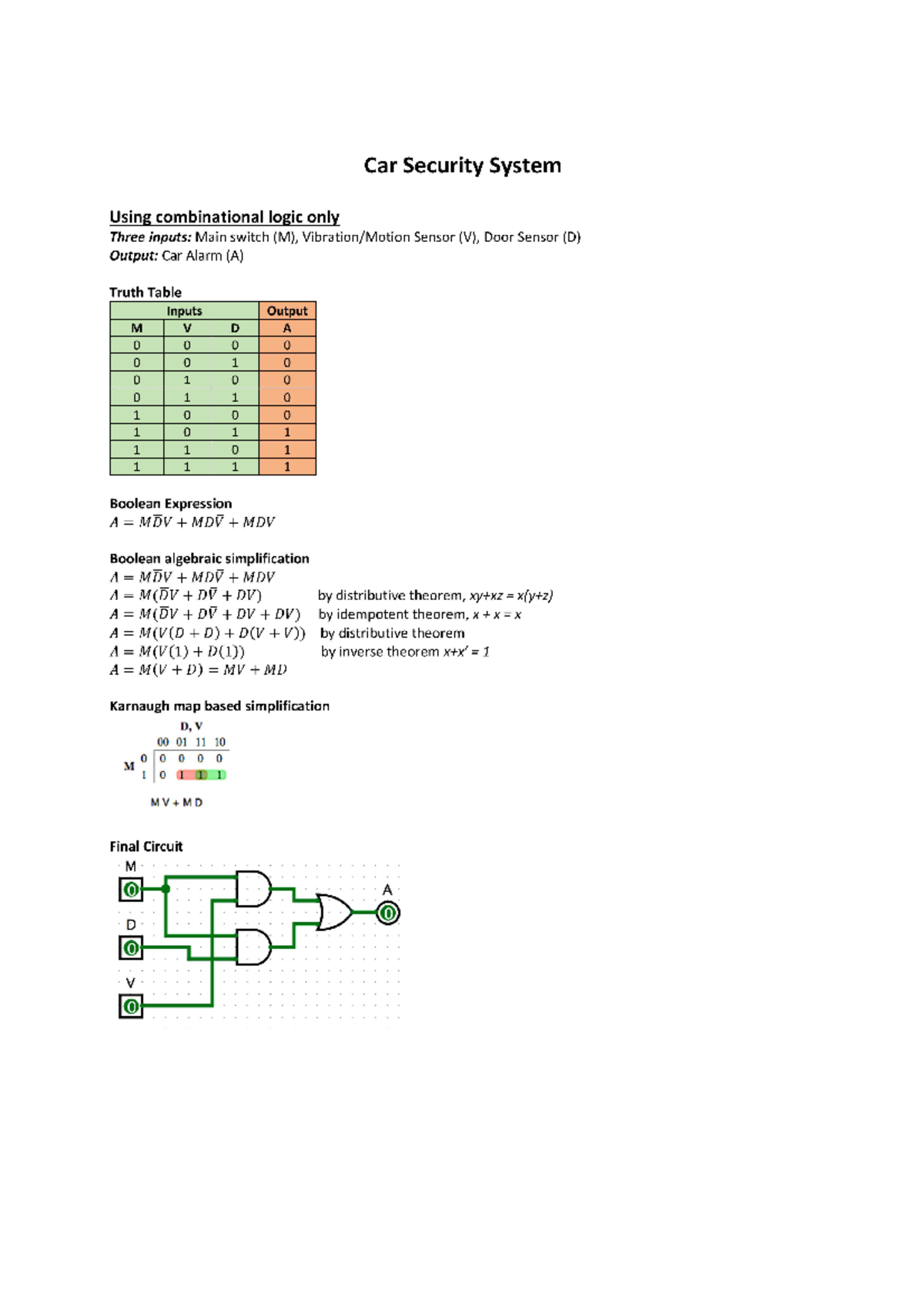 Car Security System-Recitation example - analog and digital electronics - Studocu