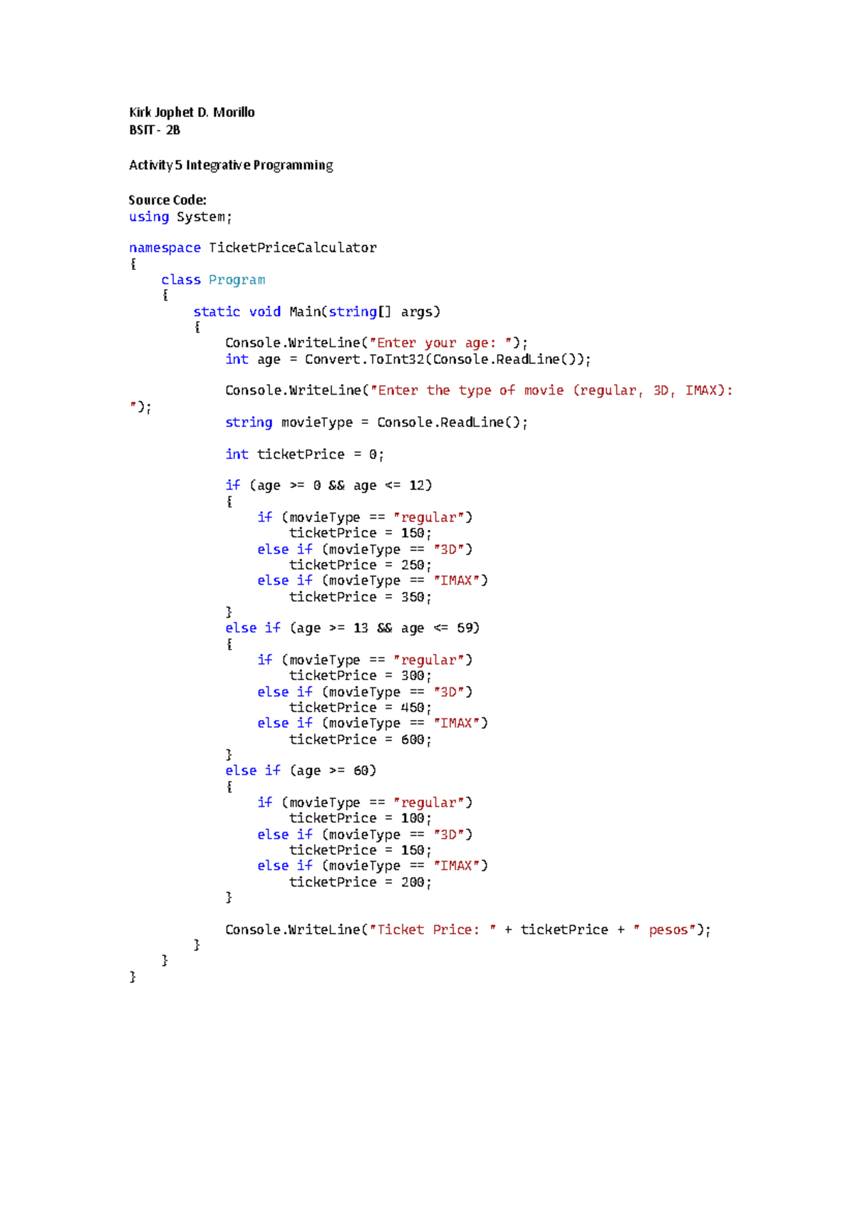 Morillo-Act-5 - Kirk Jophet D. Morillo BSIT - 2B Activity 5 Integrative Programming Source Code ...