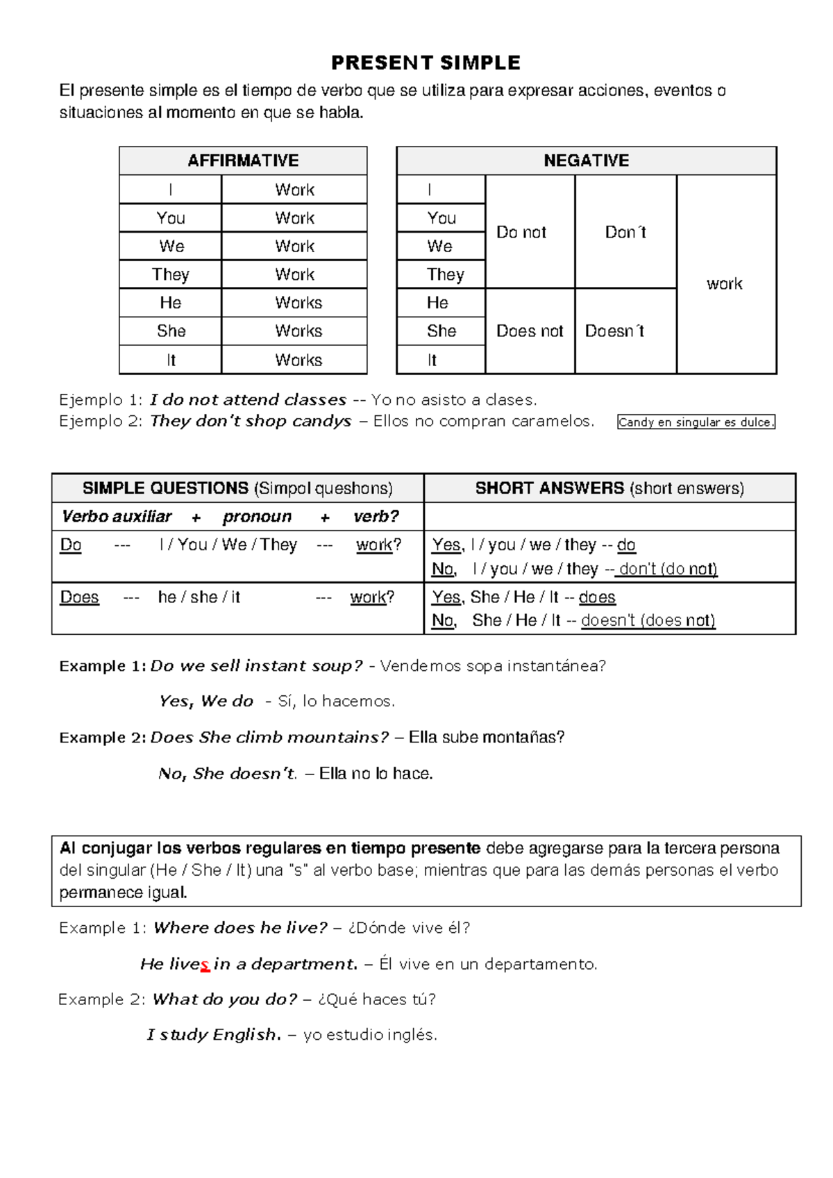 Presene Simple-DO - DOES - Al conjugar los verbos regulares en tiempo ...