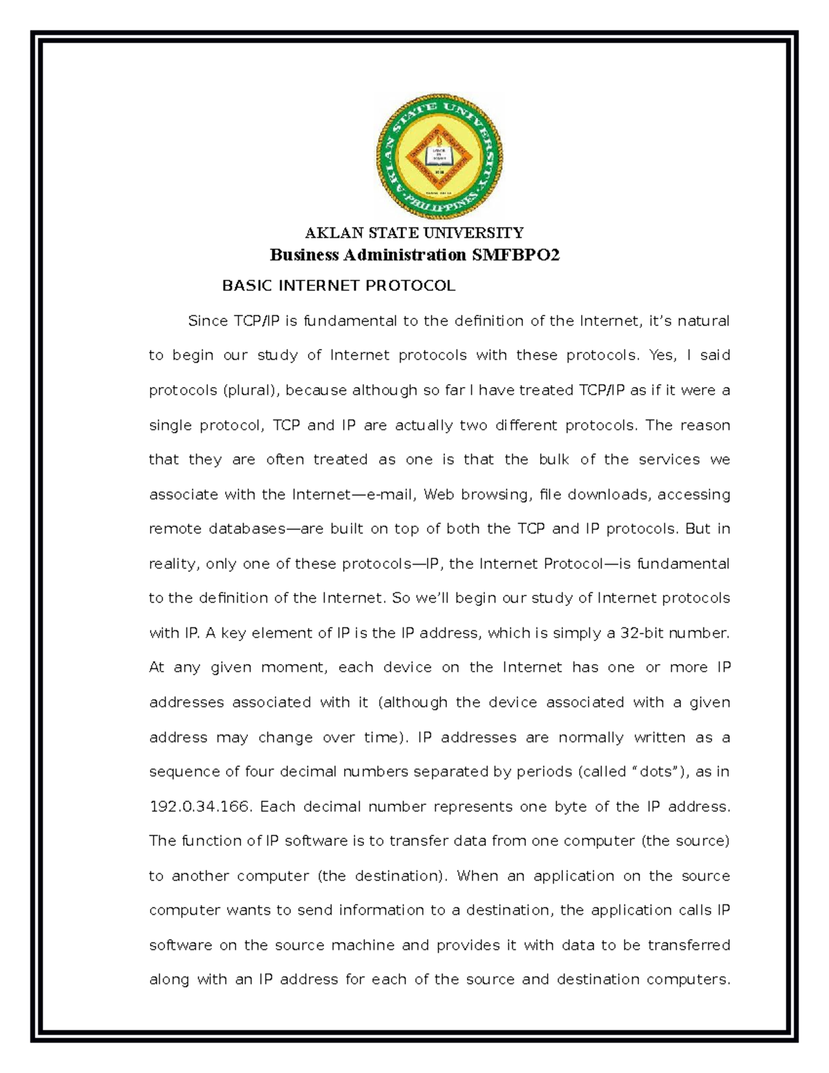 Computer System - Business Administration SMFBPO2 lecture notes for ...
